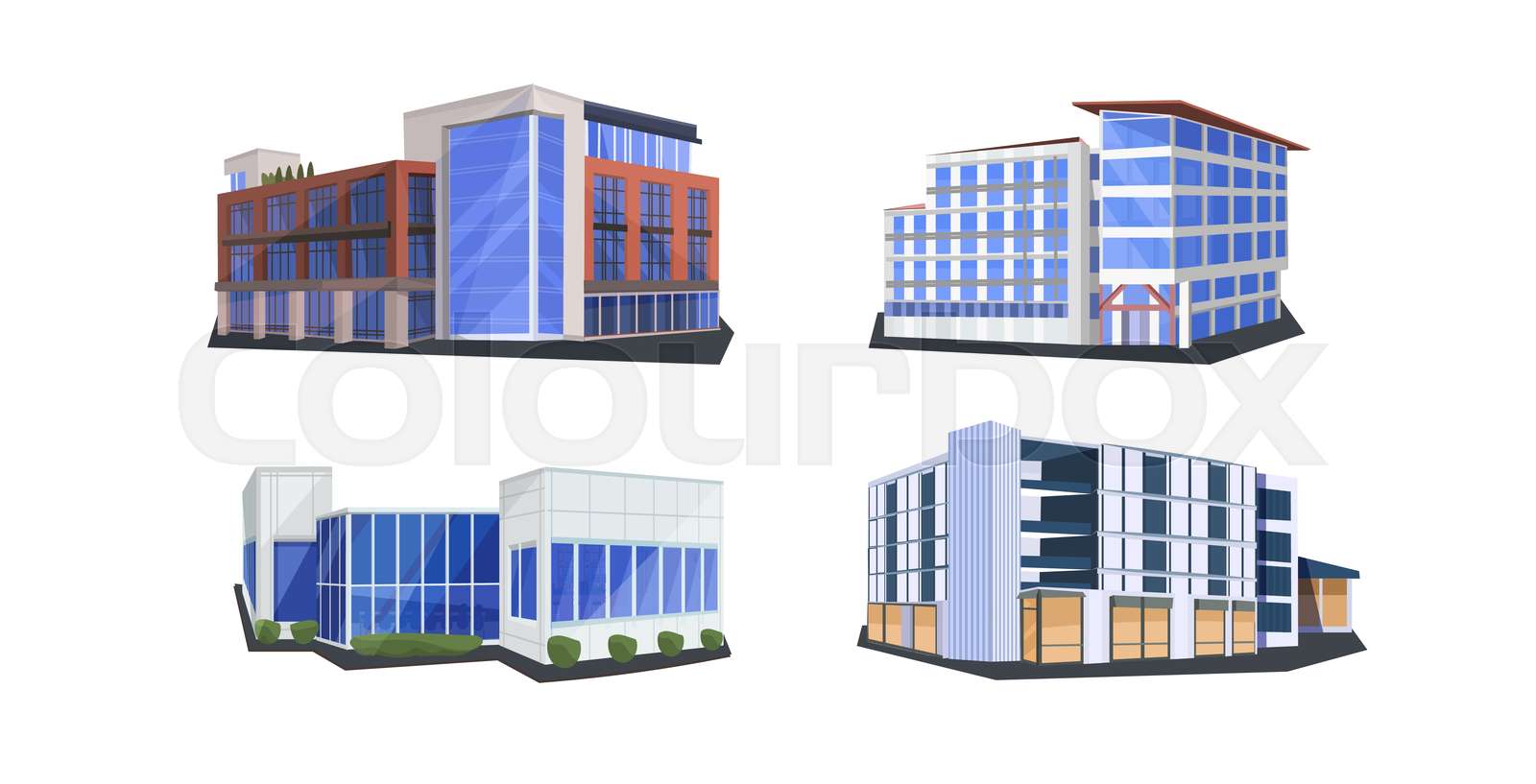 set different commercial corporate office buildings icons architecture ...