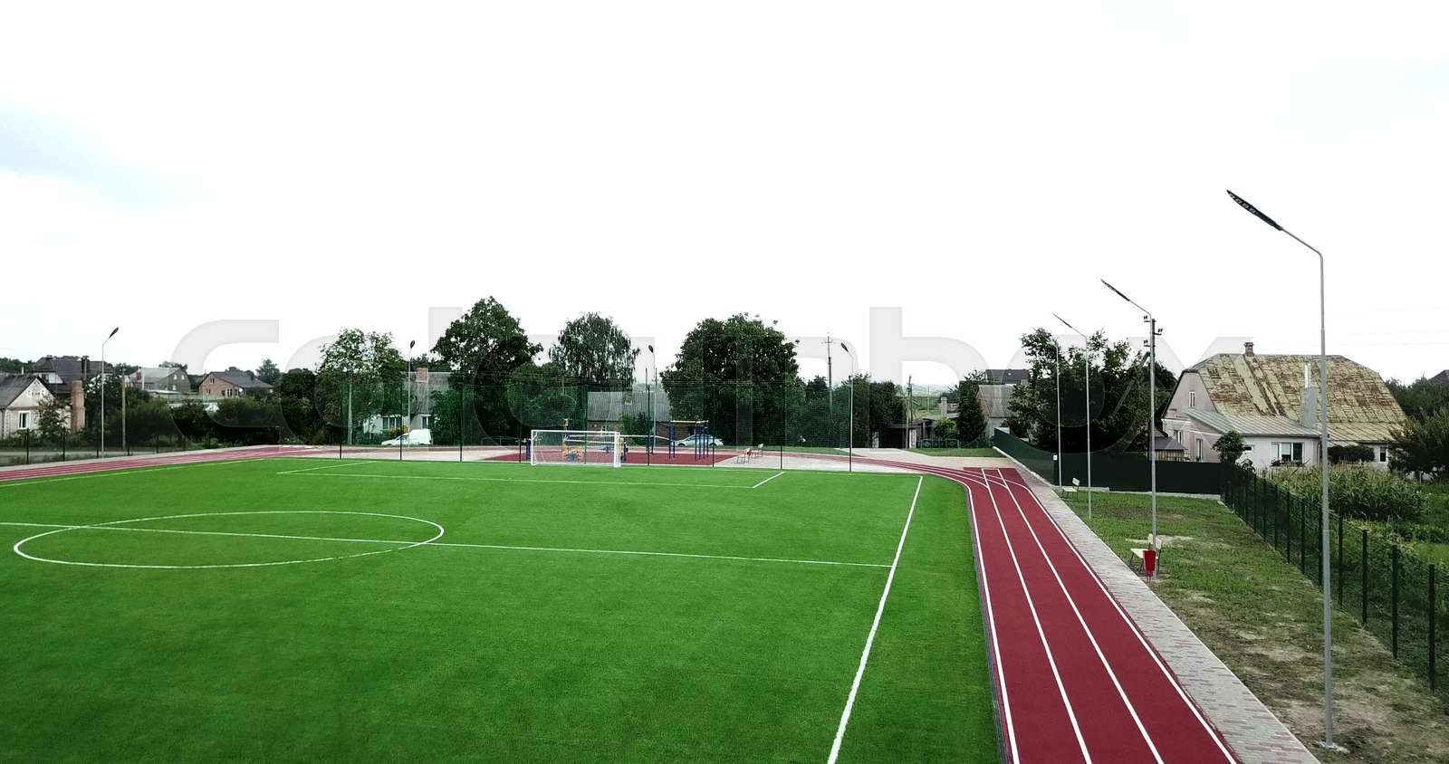 Part of empty sport playground stadium from birds eye view. Sport ...