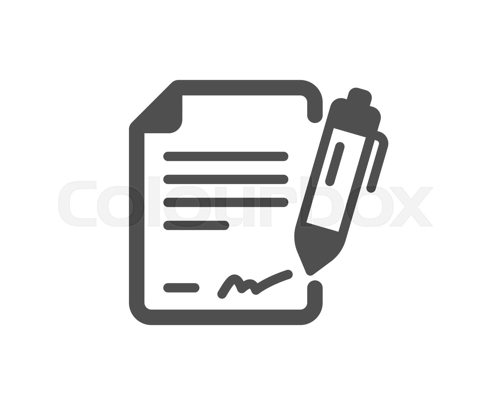 Signing document icon. Contract signature sign. Agreement file. Vector ...