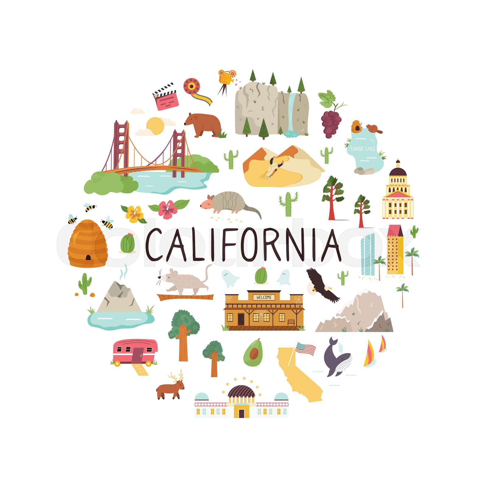 Abstract print design with symbols of California | Stock vector | Colourbox