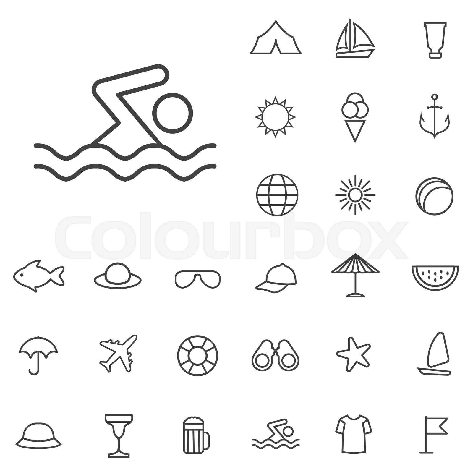 beach outline, thin, flat, digital icon set | Stock vector | Colourbox