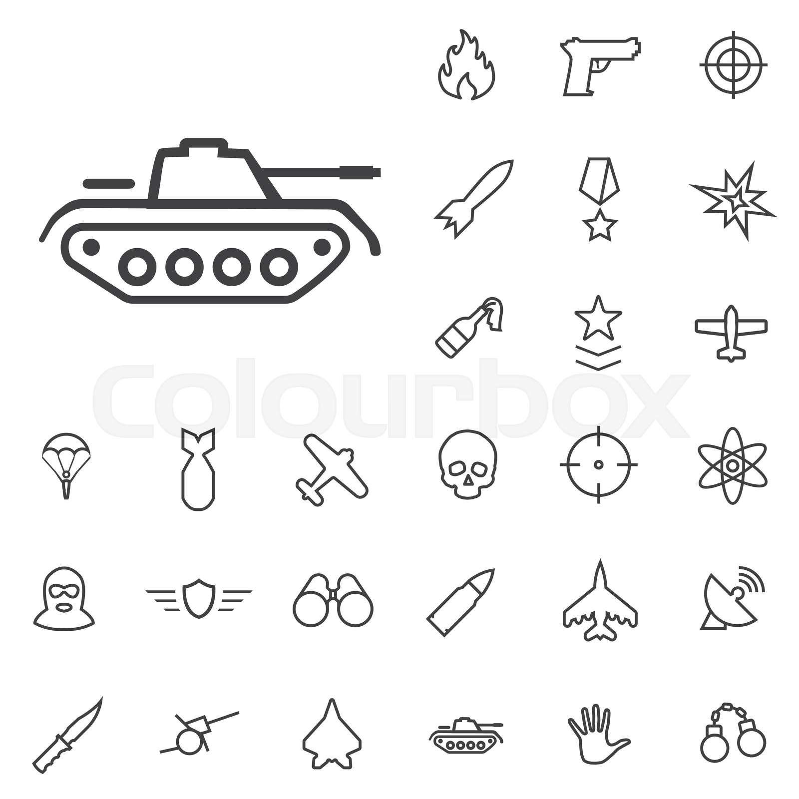 war outline, thin, flat, digital icon set | Stock vector | Colourbox