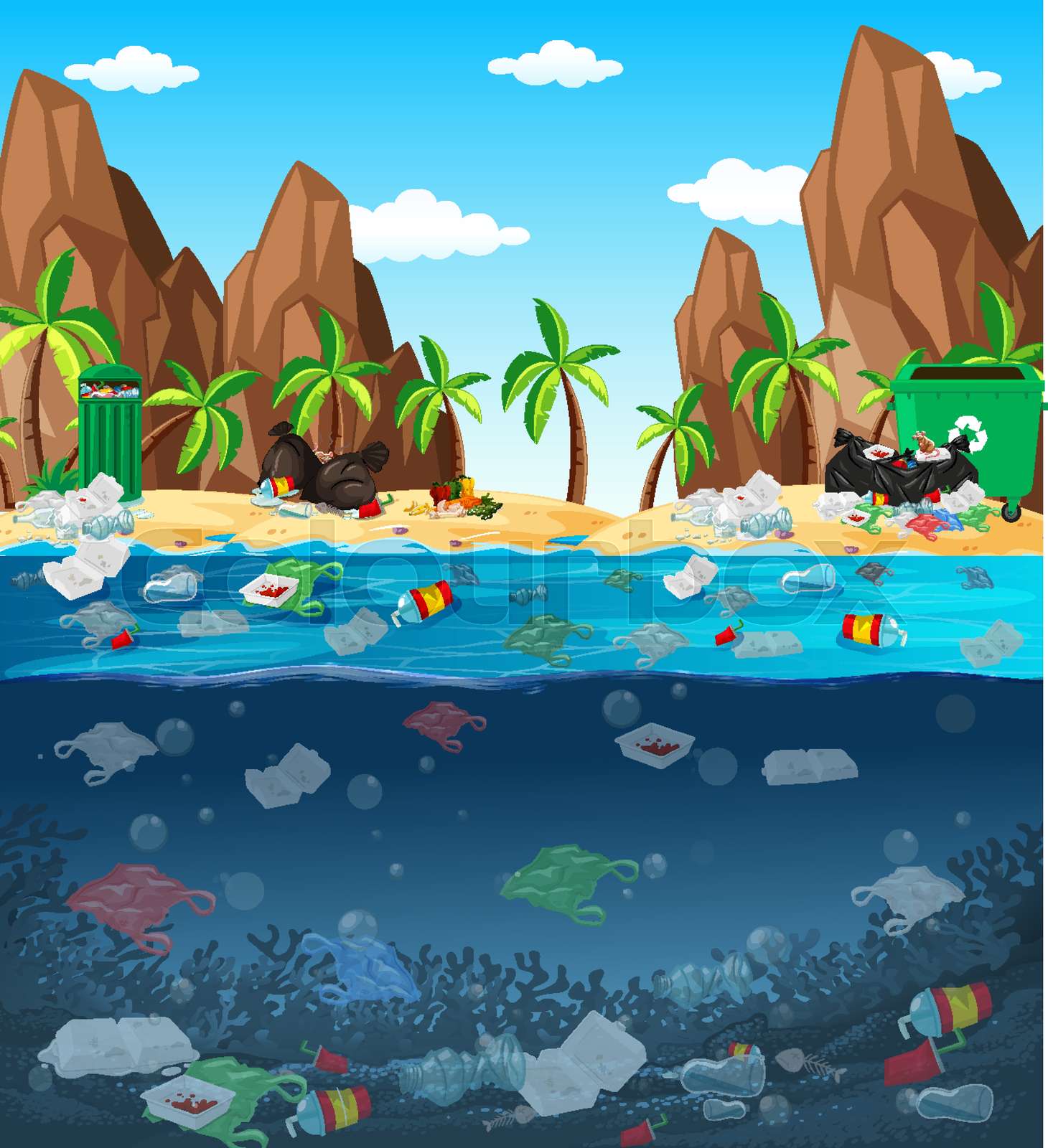 Water pollution with plastic bags in ocean | Stock vector | Colourbox