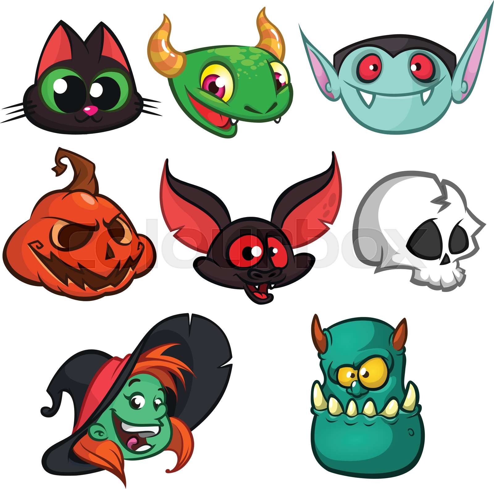 Halloween characters faces set | Stock vector | Colourbox