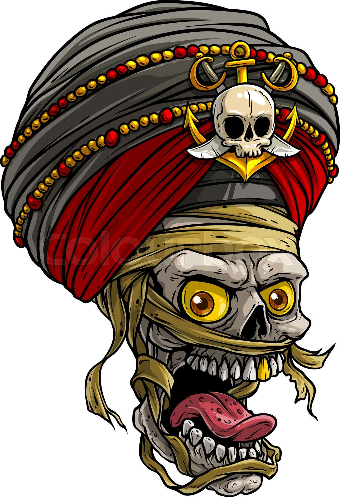Cartoon mummy skull in traditional indian turban | Stock vector | Colourbox