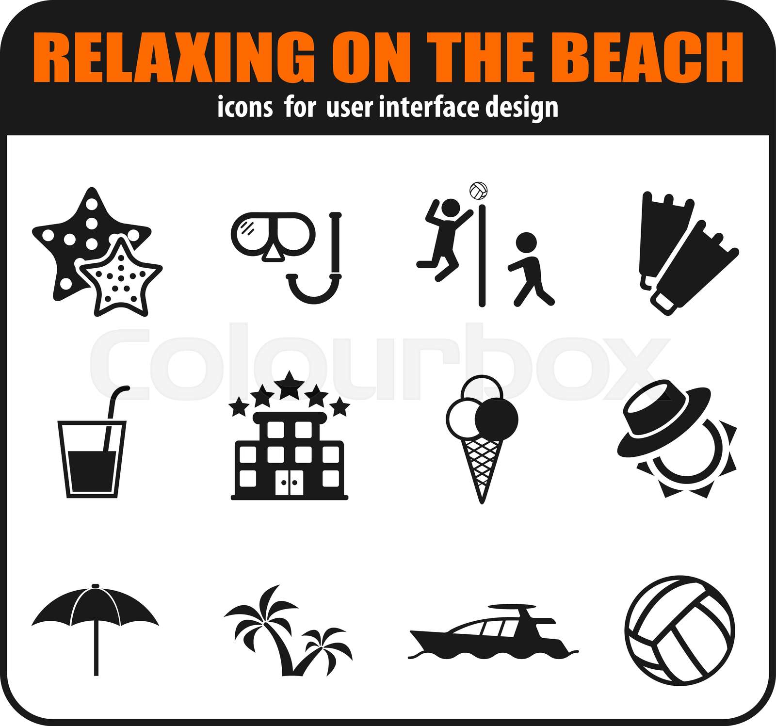 relaxing on the beach icon set | Stock vector | Colourbox