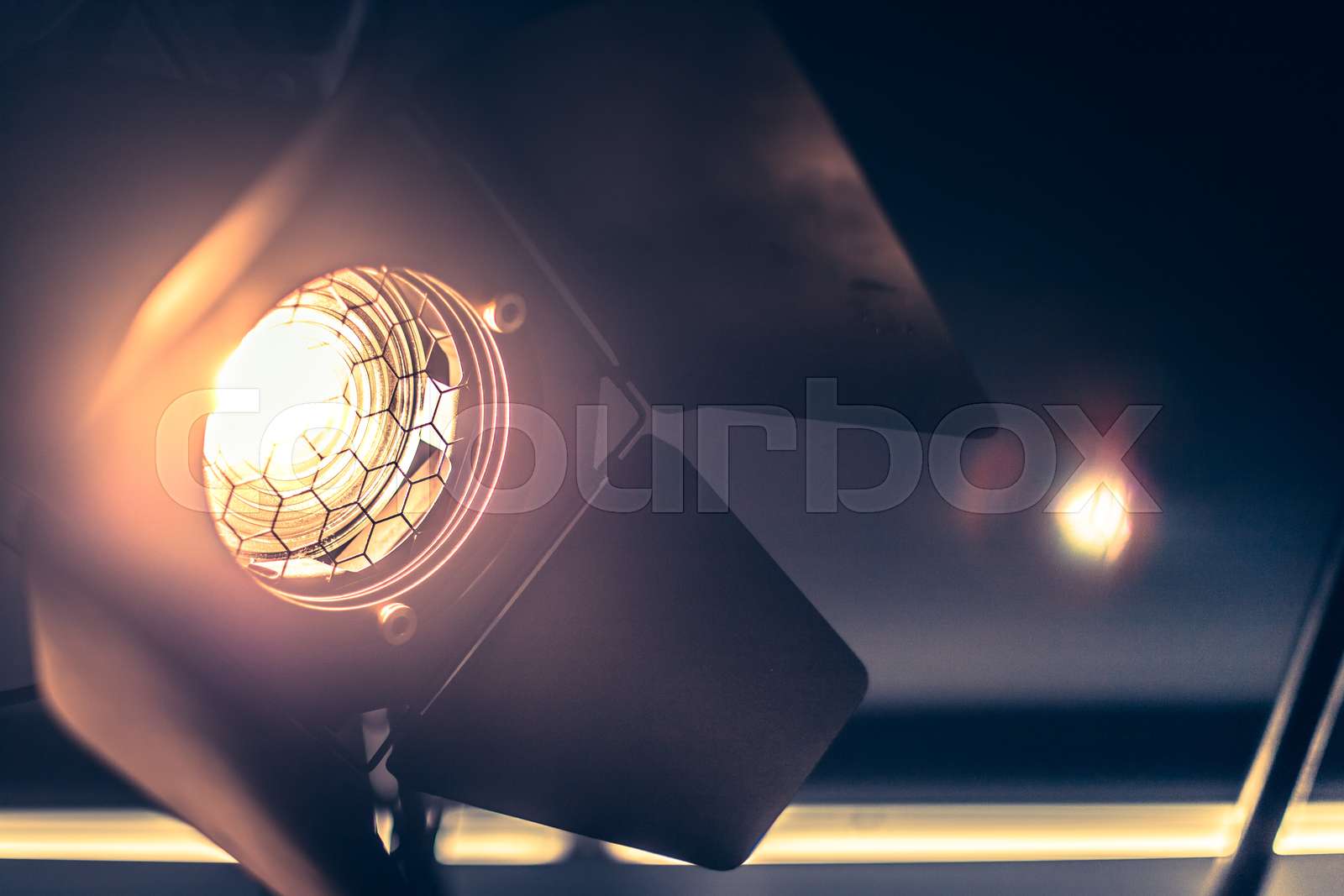 Professional orange studio spotlight in a TV studio. | Stock image ...