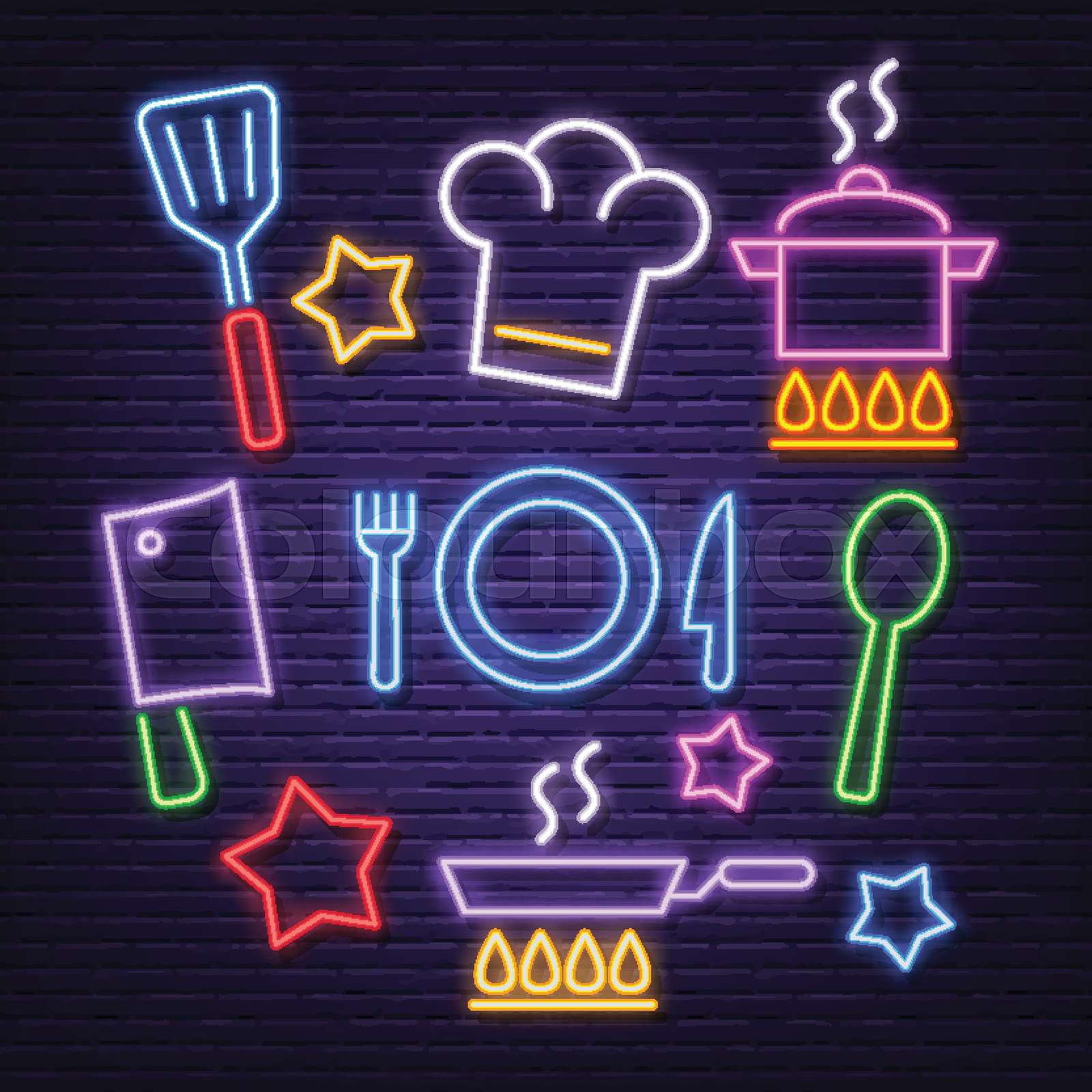 cooking neon icons | Stock vector | Colourbox