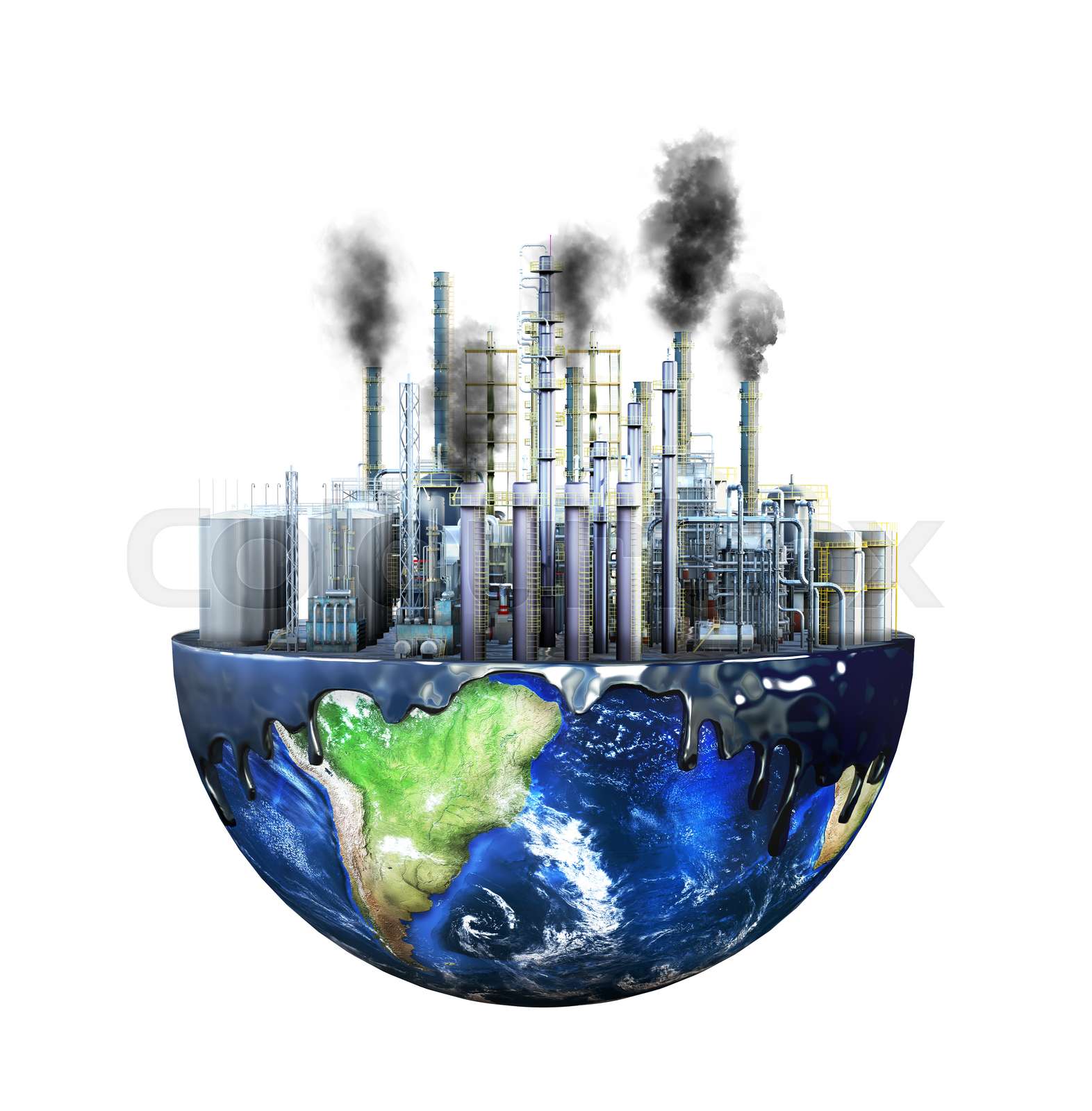 Environmental pollution concept. Plant on planet Earth. 3d illustration ...