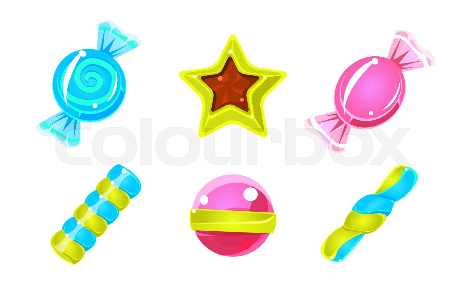Collection of Glossy Candies, Colorful Sweets of Various Shapes Vector ...
