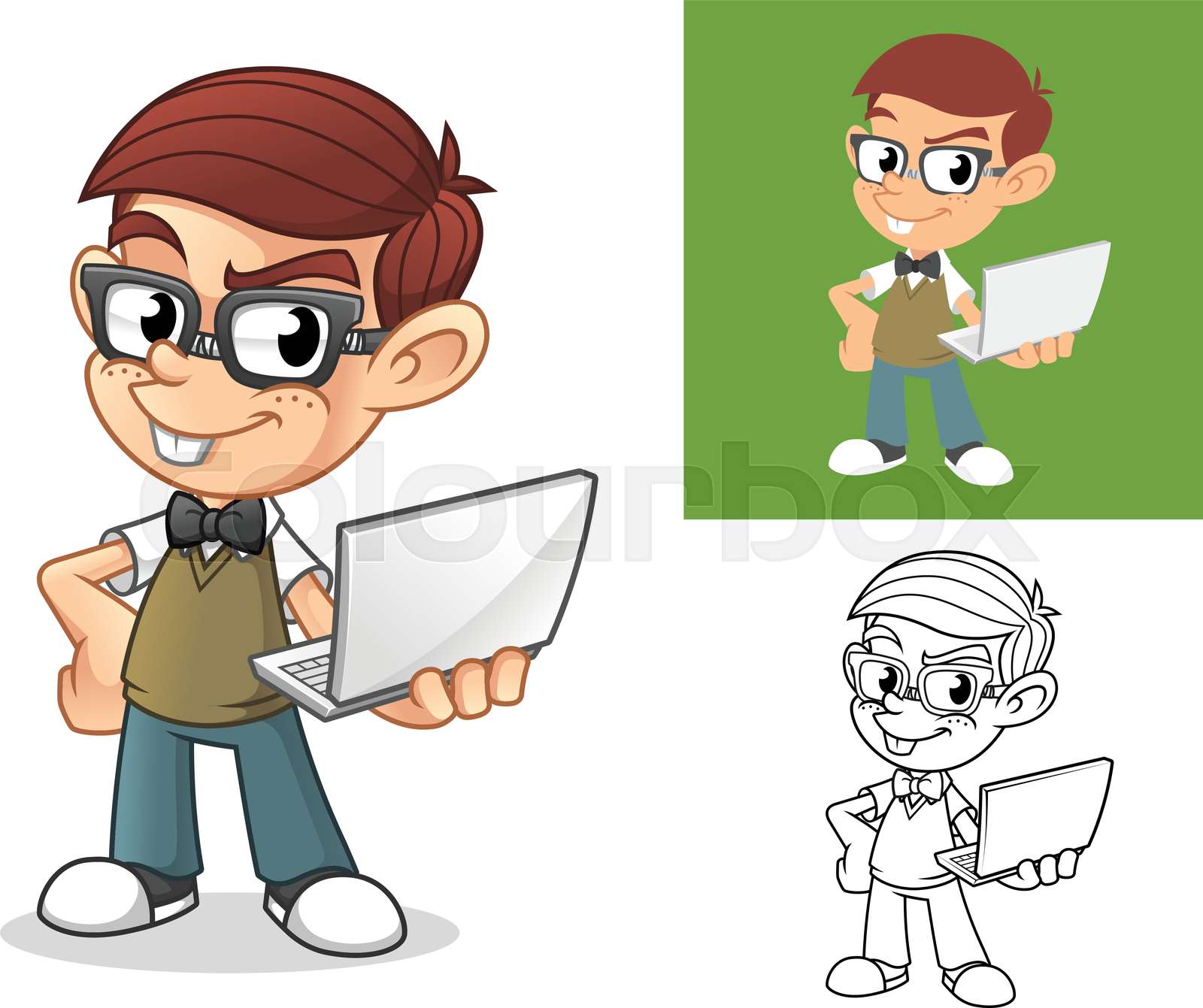 Happy Geek Boy Standing and Holding a Laptop Computer Cartoon Character ...