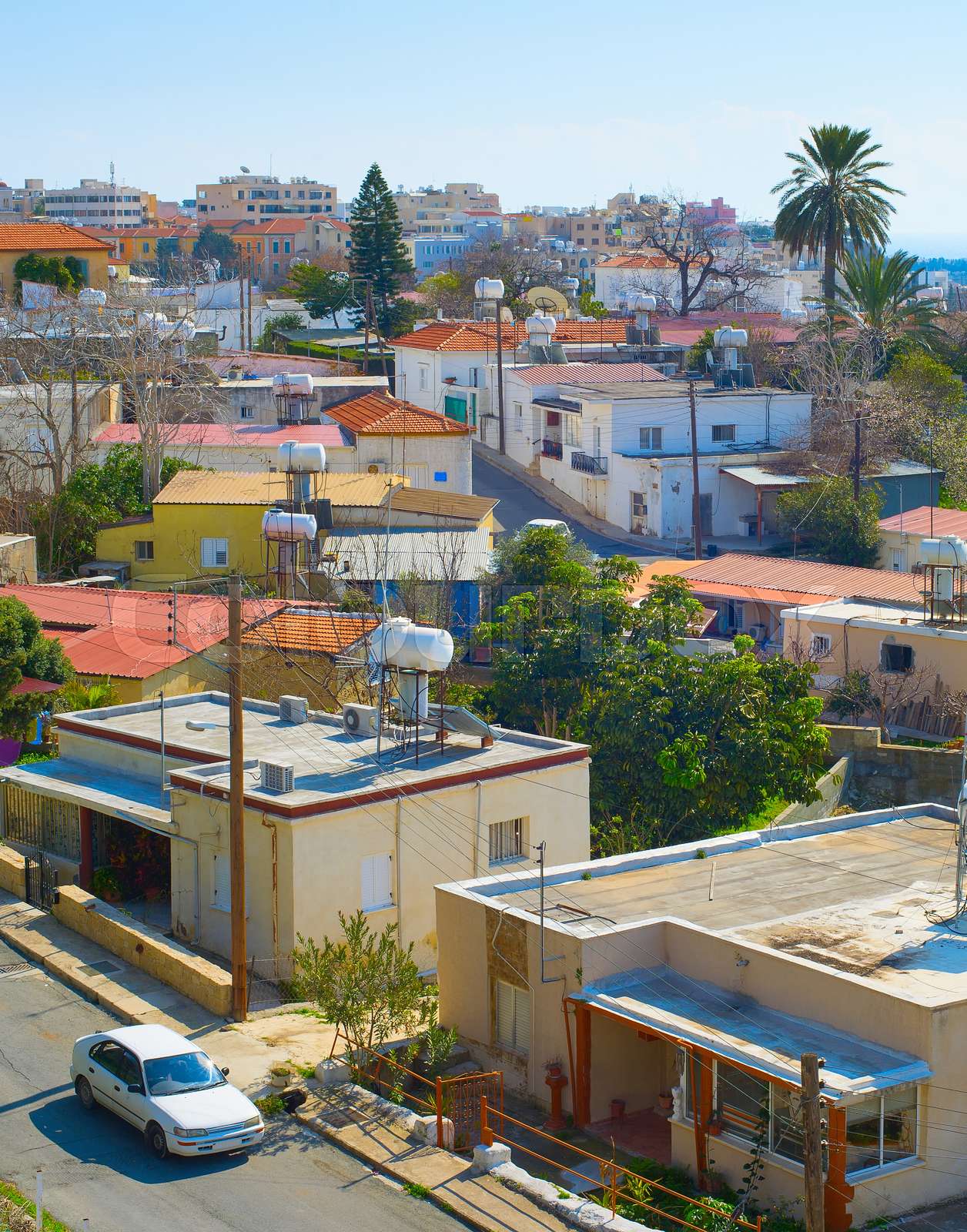 Paphos skyline, car, houses, Cyprus | Stock image | Colourbox