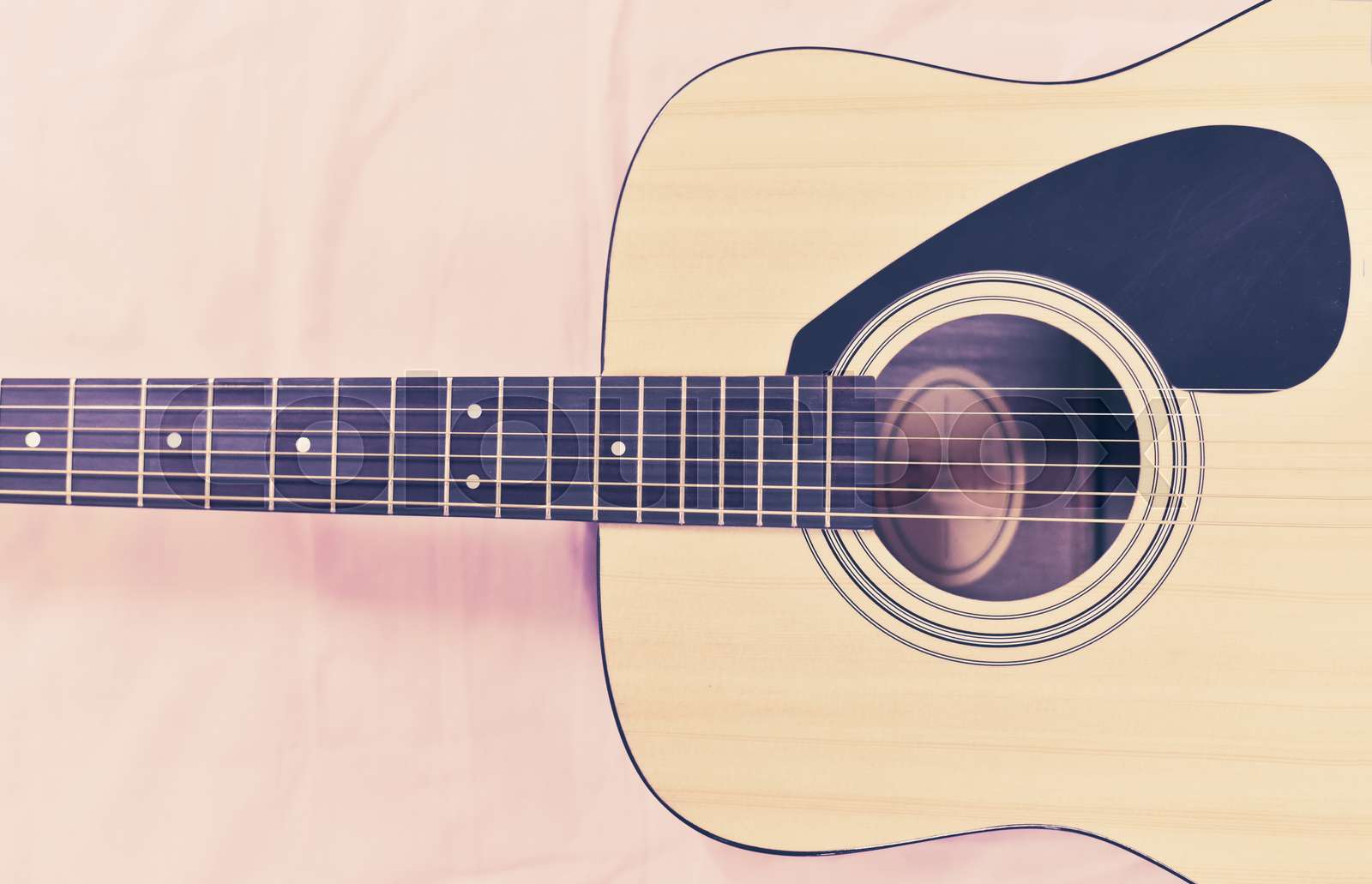 Acoustic guitar top view / Close up of guitar musical instrument tone ...