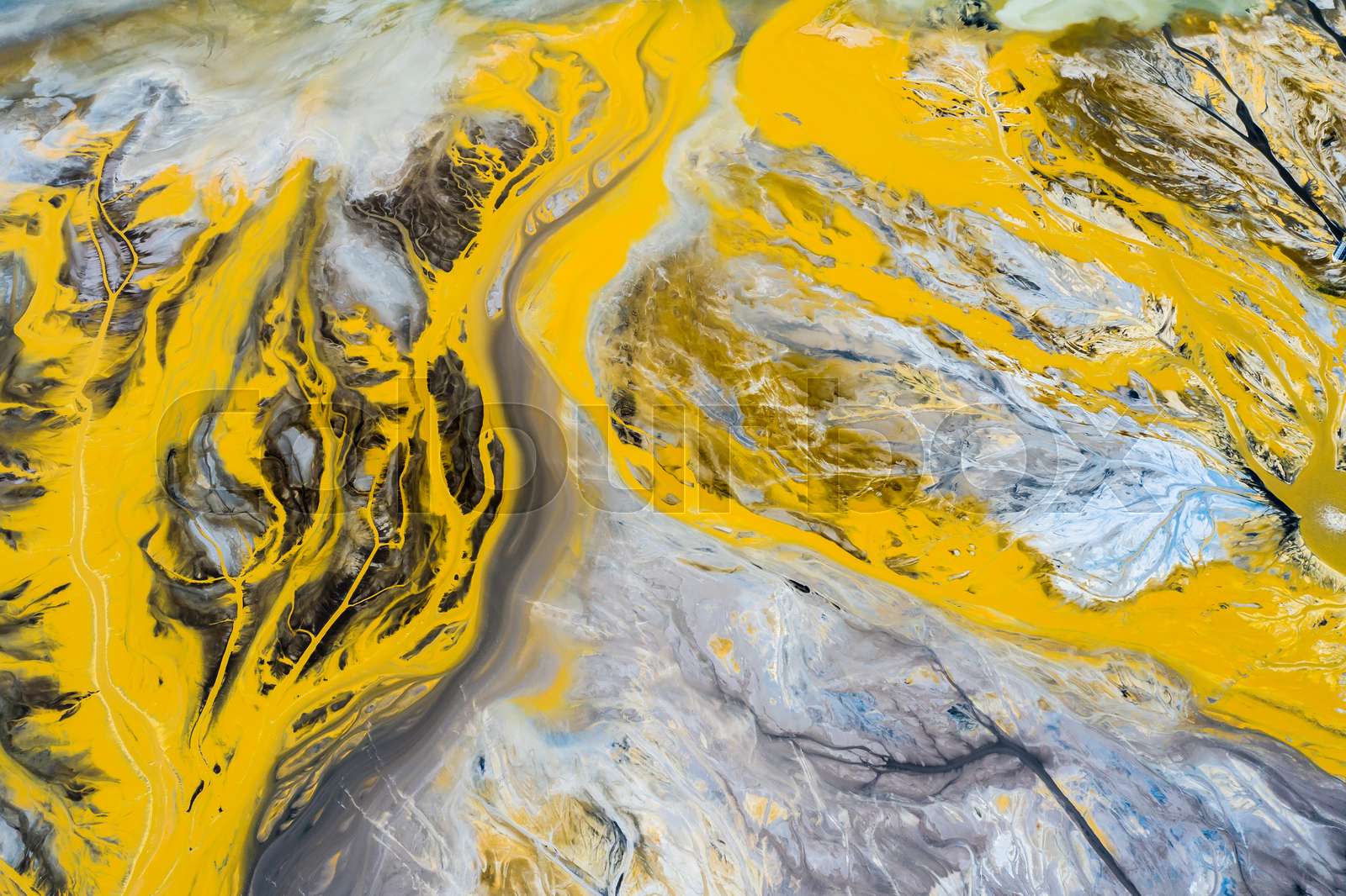 Aerial view of surrealistic industrial place. Human impact on the ...