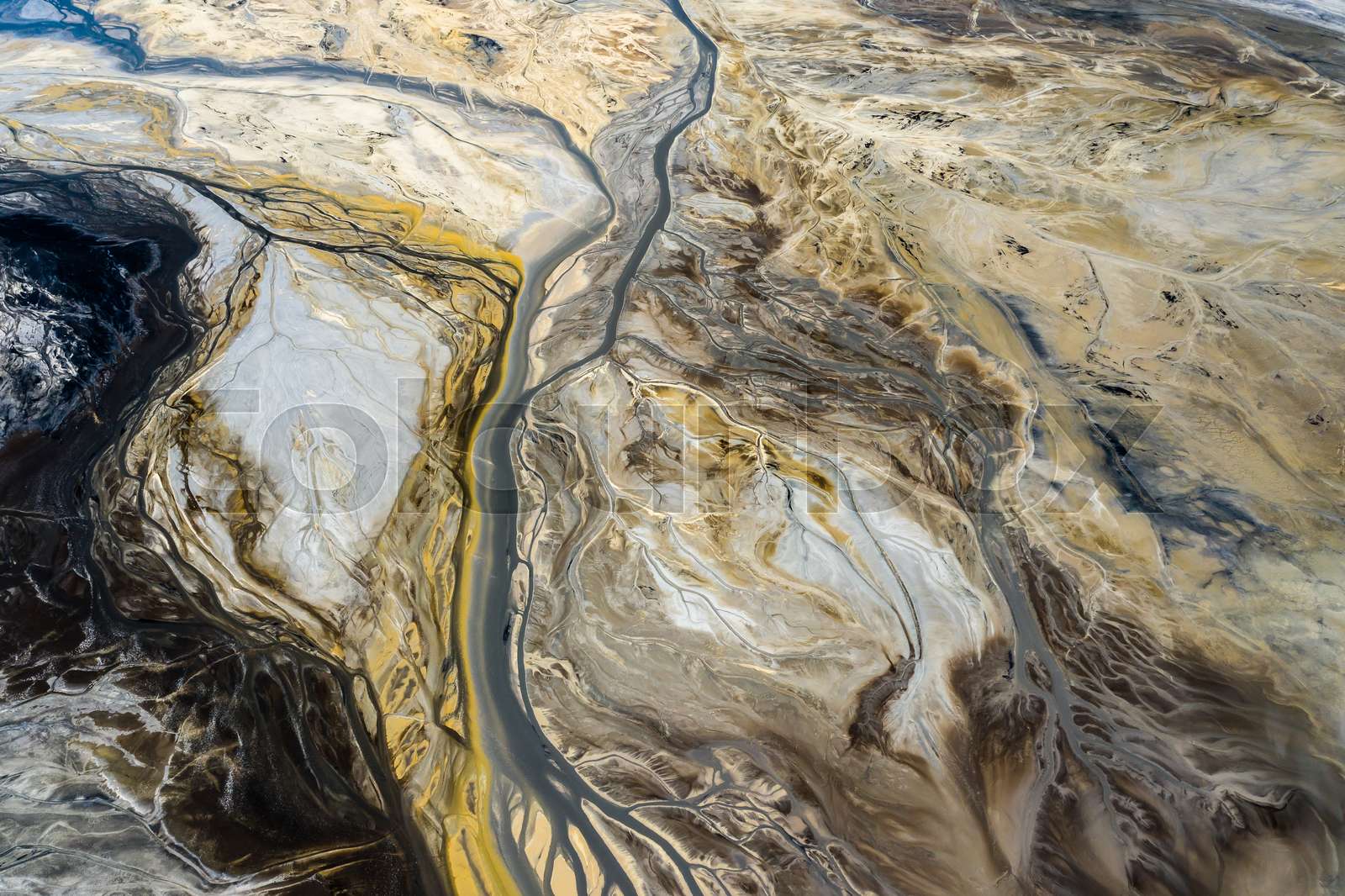 Aerial view of surrealistic industrial place. Human impact on the ...