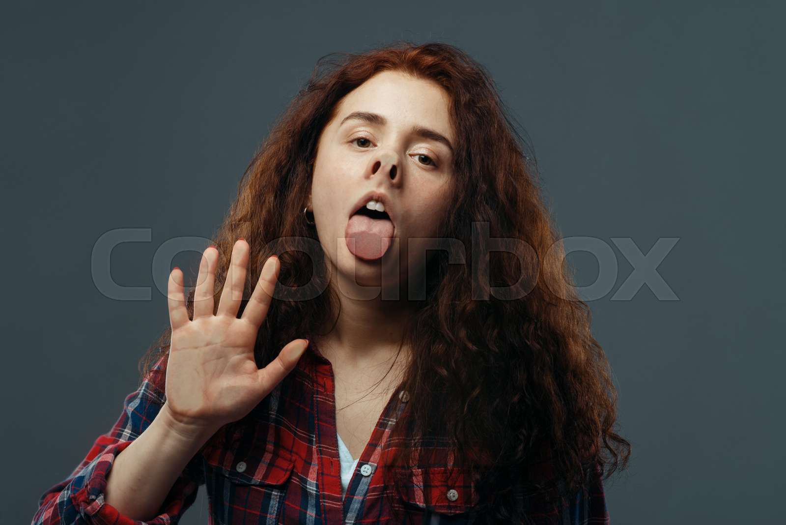 Woman's face and hand crushed on transparent glass | Stock image ...
