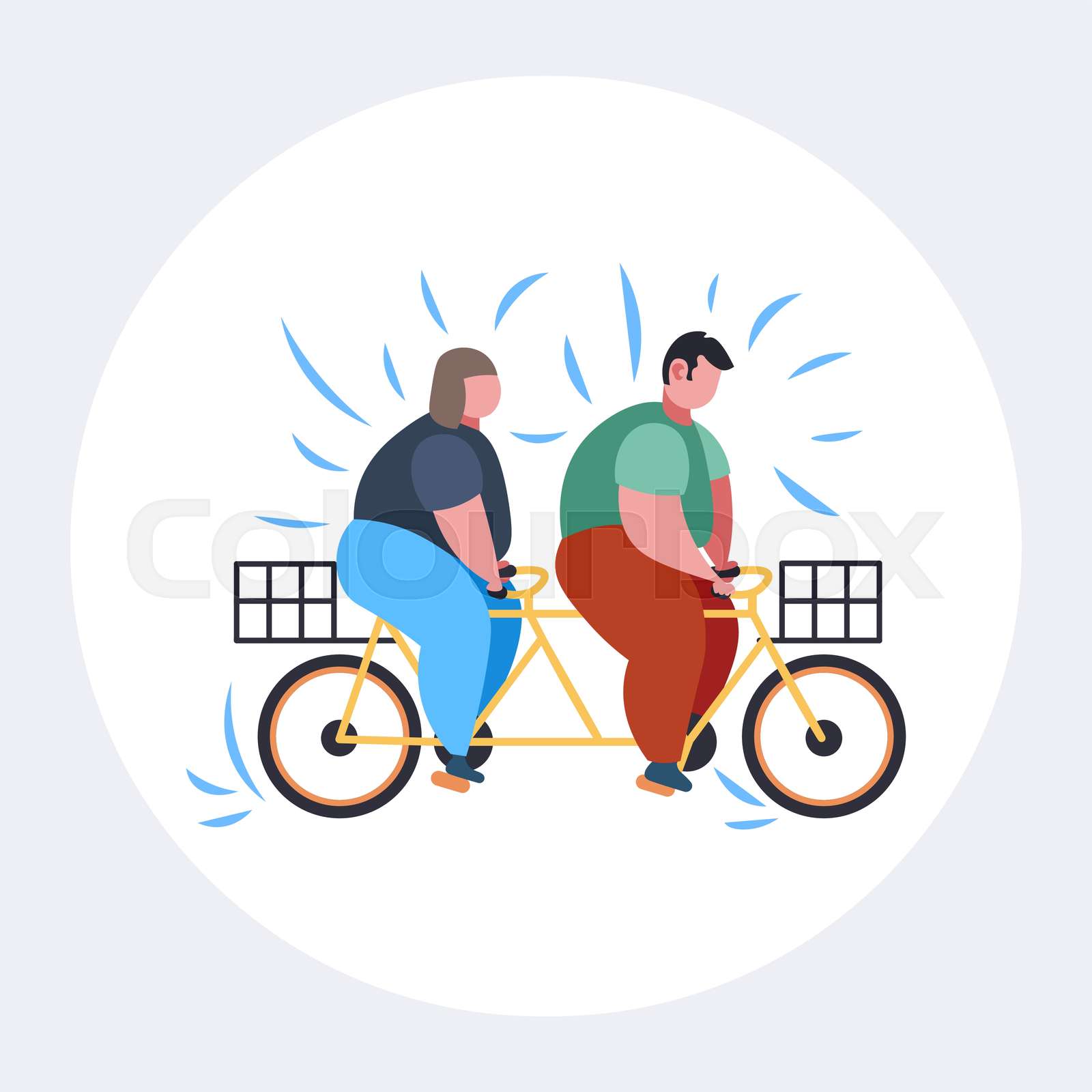 fat obese couple riding tandem bicycle overweight man woman cycling ...