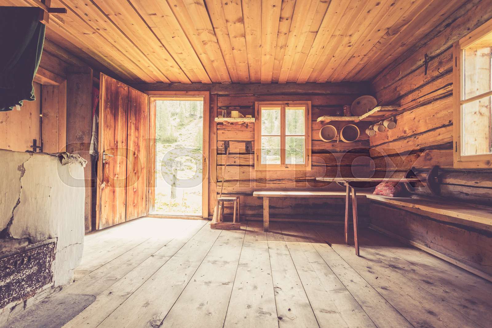Mountain hut in Austria: rustic wooden interior | Stock image | Colourbox