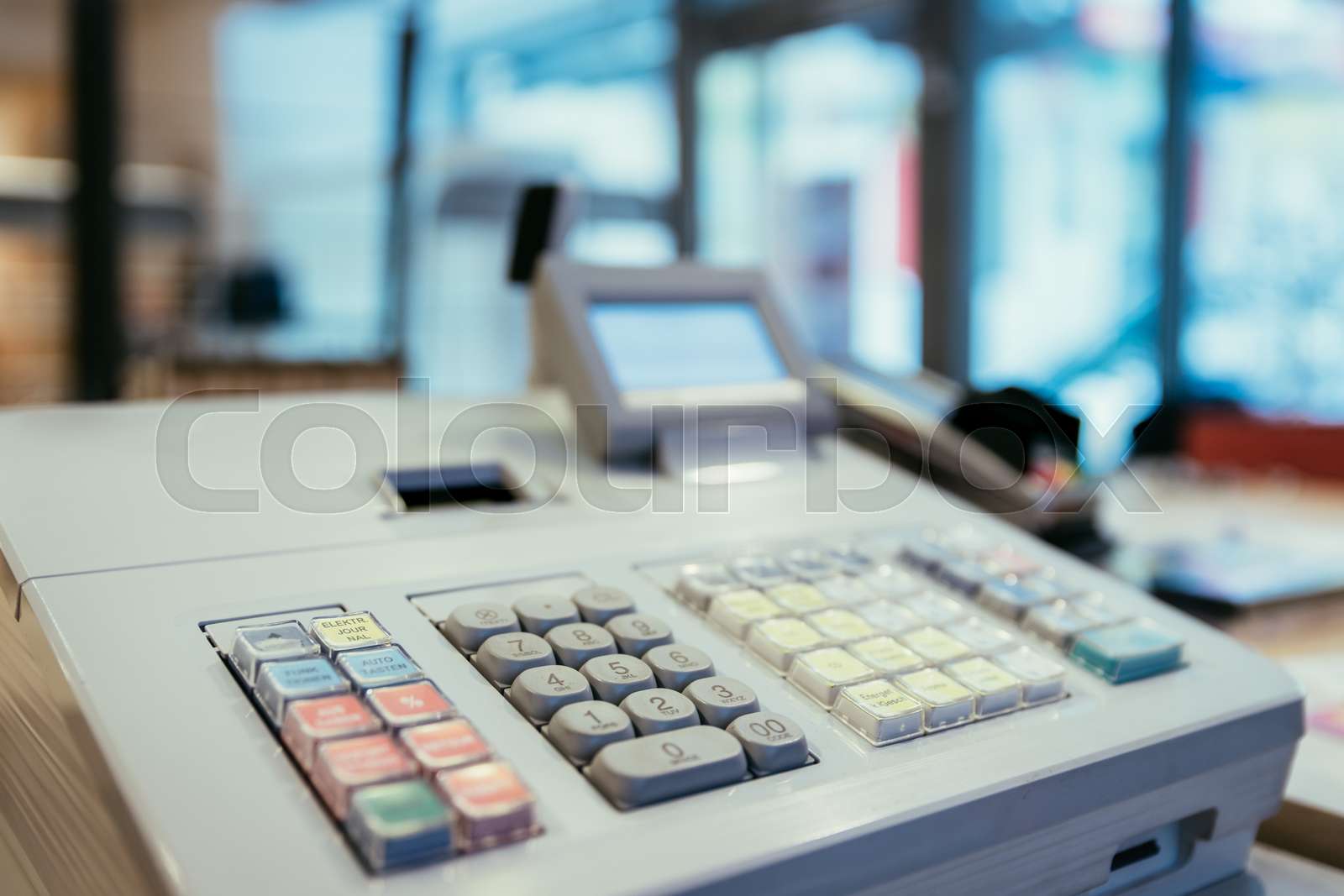Cash register in a store, sales; Blurry Background | Stock image ...