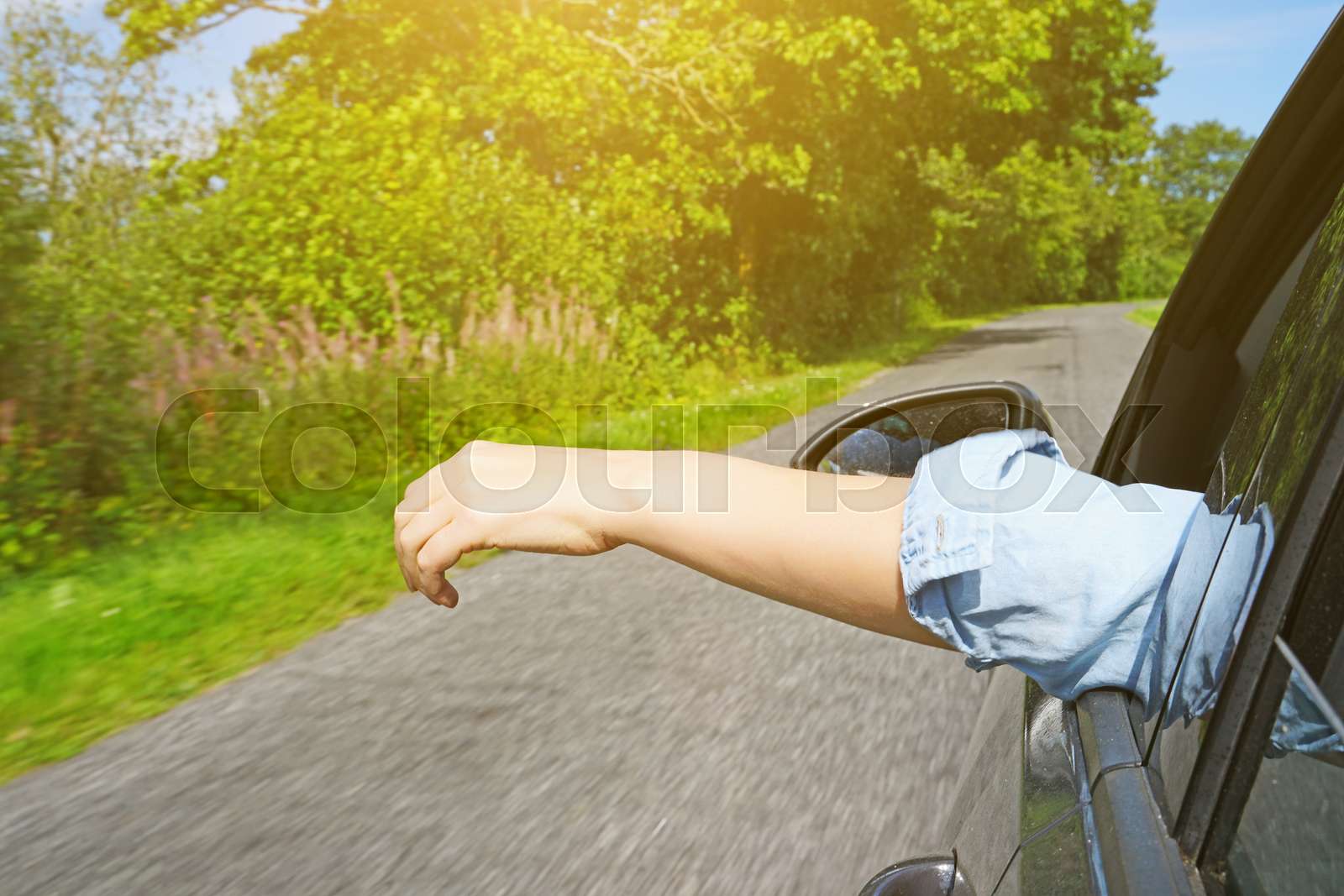 Woman's hand outside car window. Summer vacations concept. | Stock ...