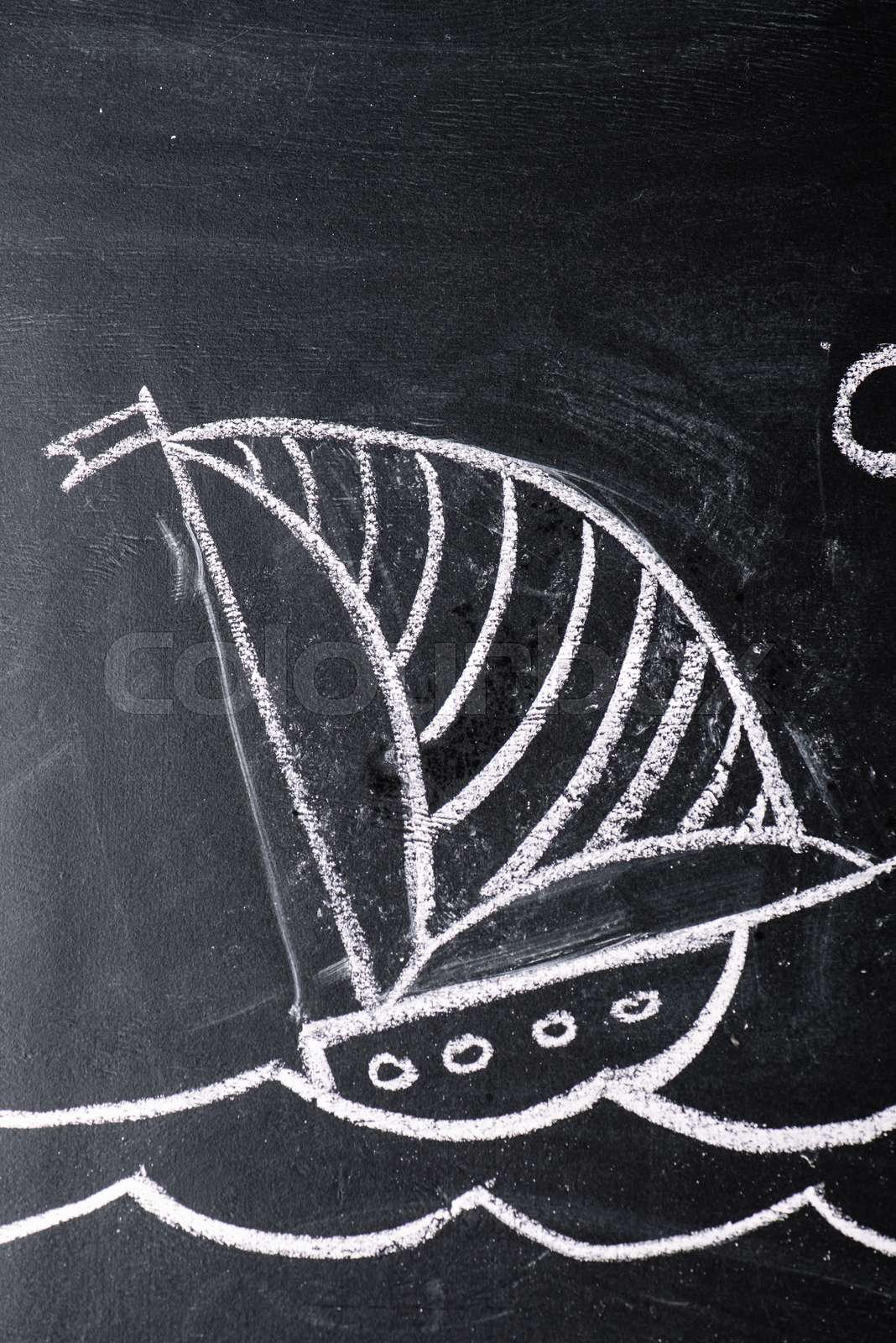 ship with striped sail drawing on chalkboard | Stock image | Colourbox