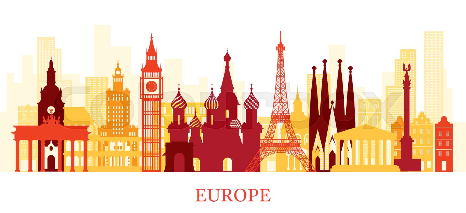 Europe Skyline Landmarks Colorful Silhouette | Stock vector | Colourbox