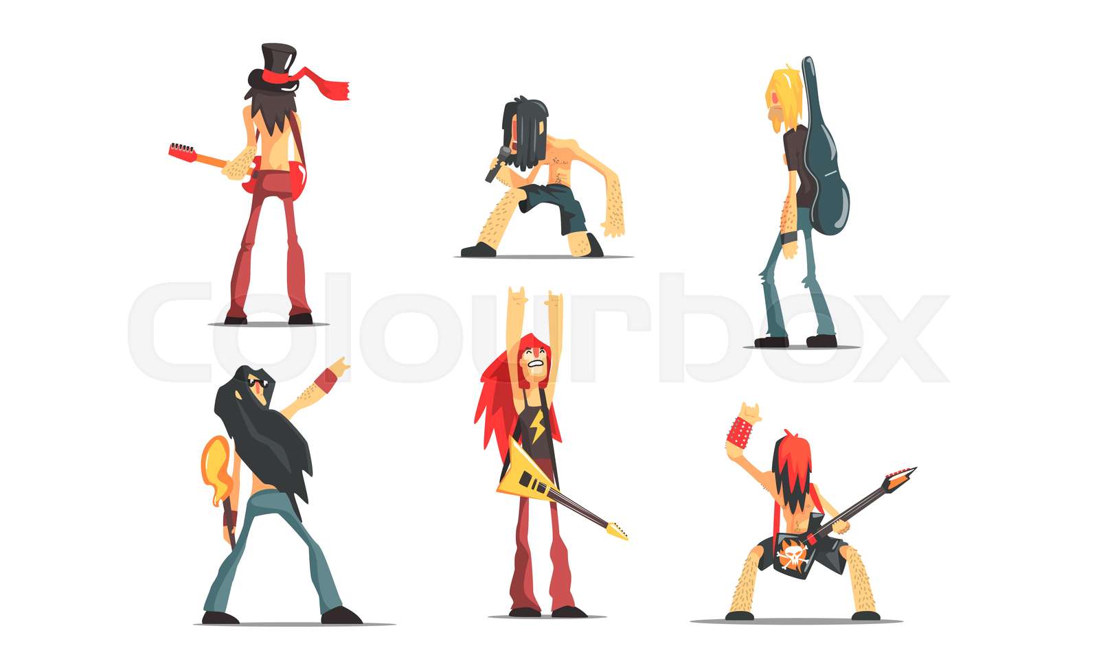Rock Musicians Set, Male Rockers Performing on Stage Vector ...