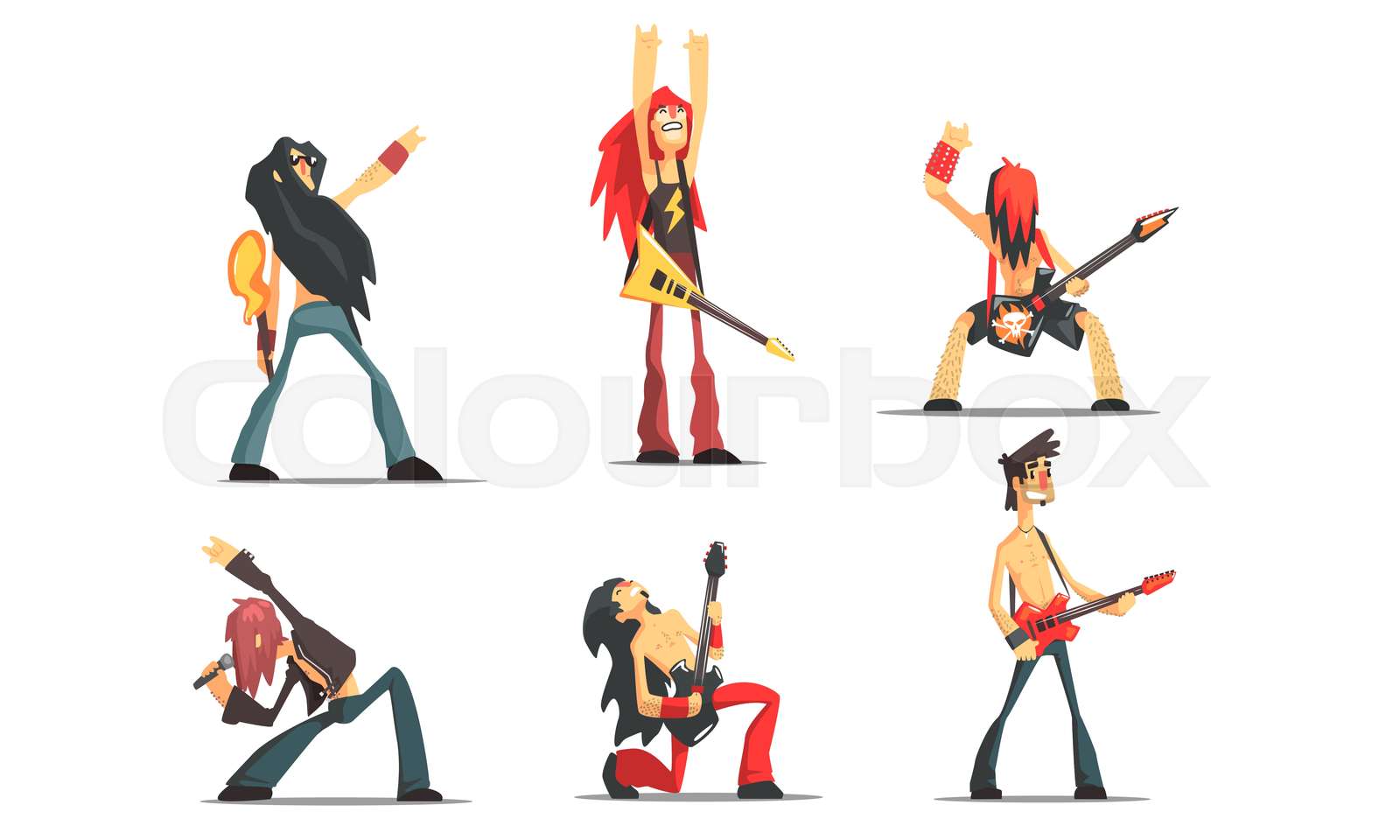 Rock Musicians Singing and Playing Guitar Set, Male Rockers Performing ...