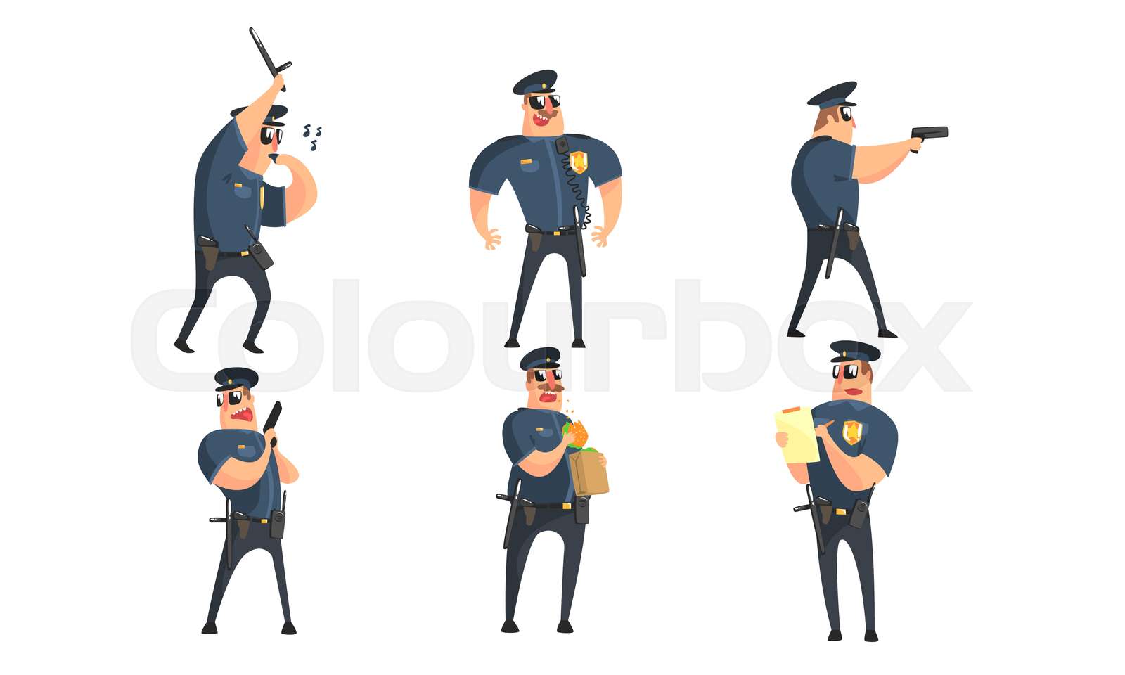Funny Male Policeman Cartoon Characters Set, Public Safety Officer in ...