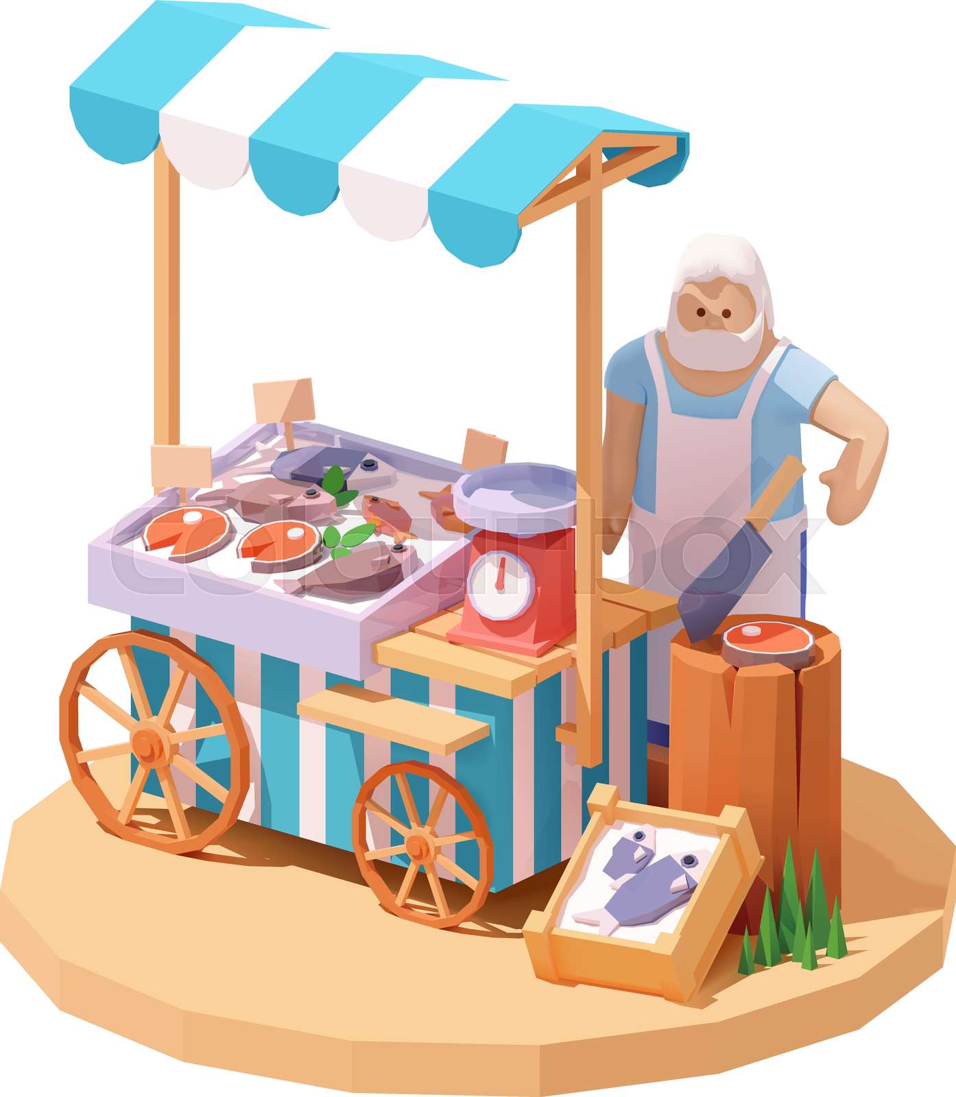 Vector seafood and fish market stall | Stock vector | Colourbox