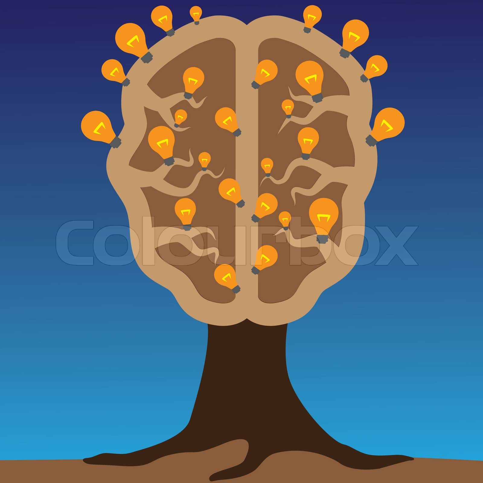 Concept of brain as a tree with bulbs as solutions | Stock vector ...