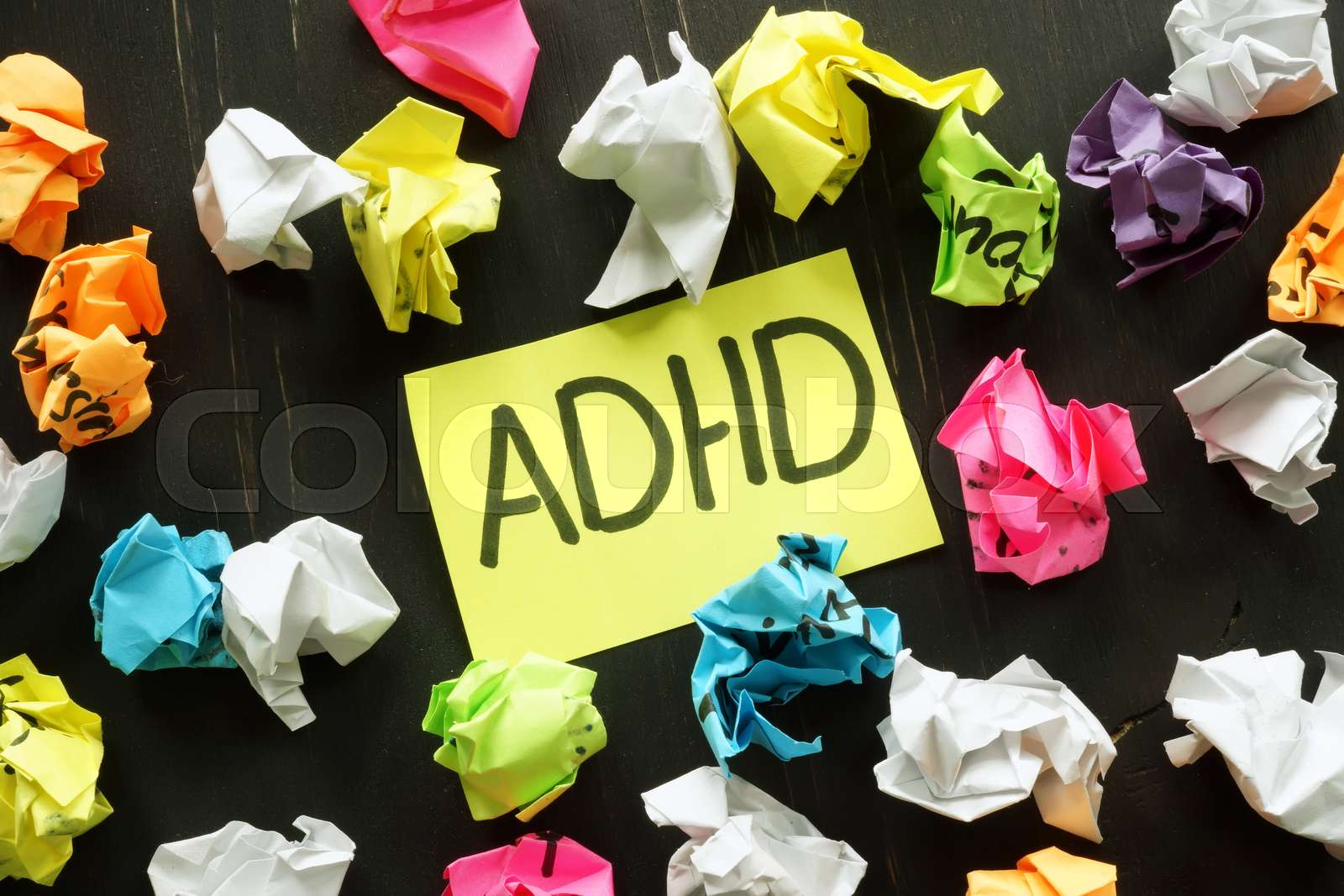 ADHD Attention deficit hyperactivity disorder sign and paper balls ...