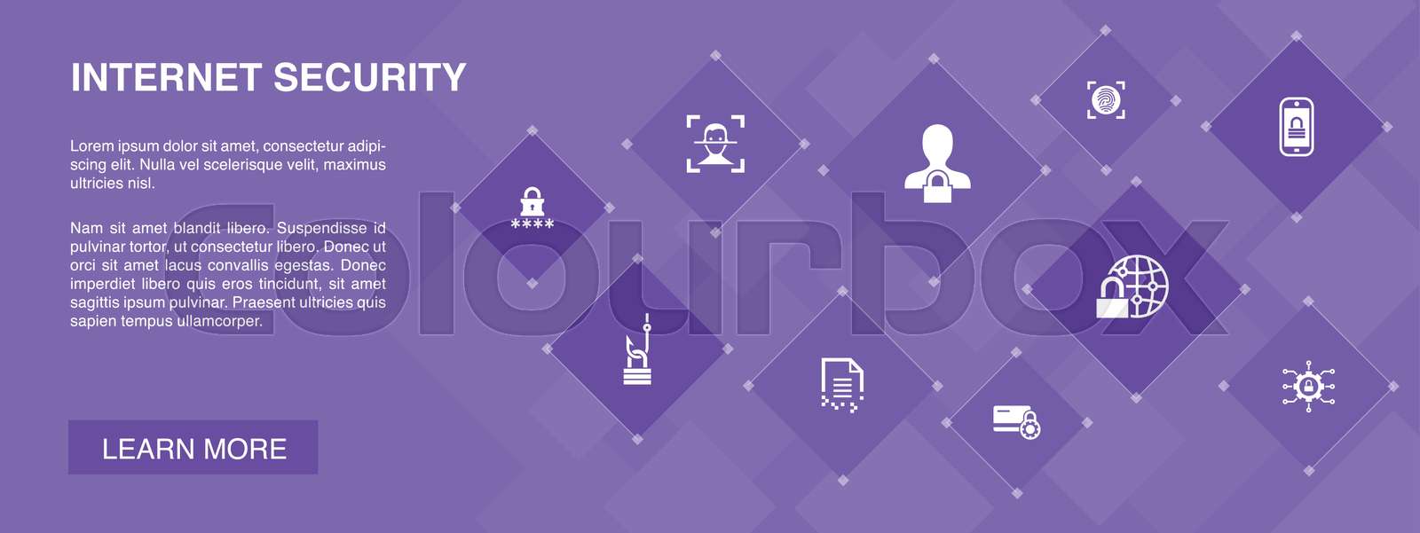 Internet Security banner 10 icons concept.cyber security, fingerprint scanner, data encryption ...