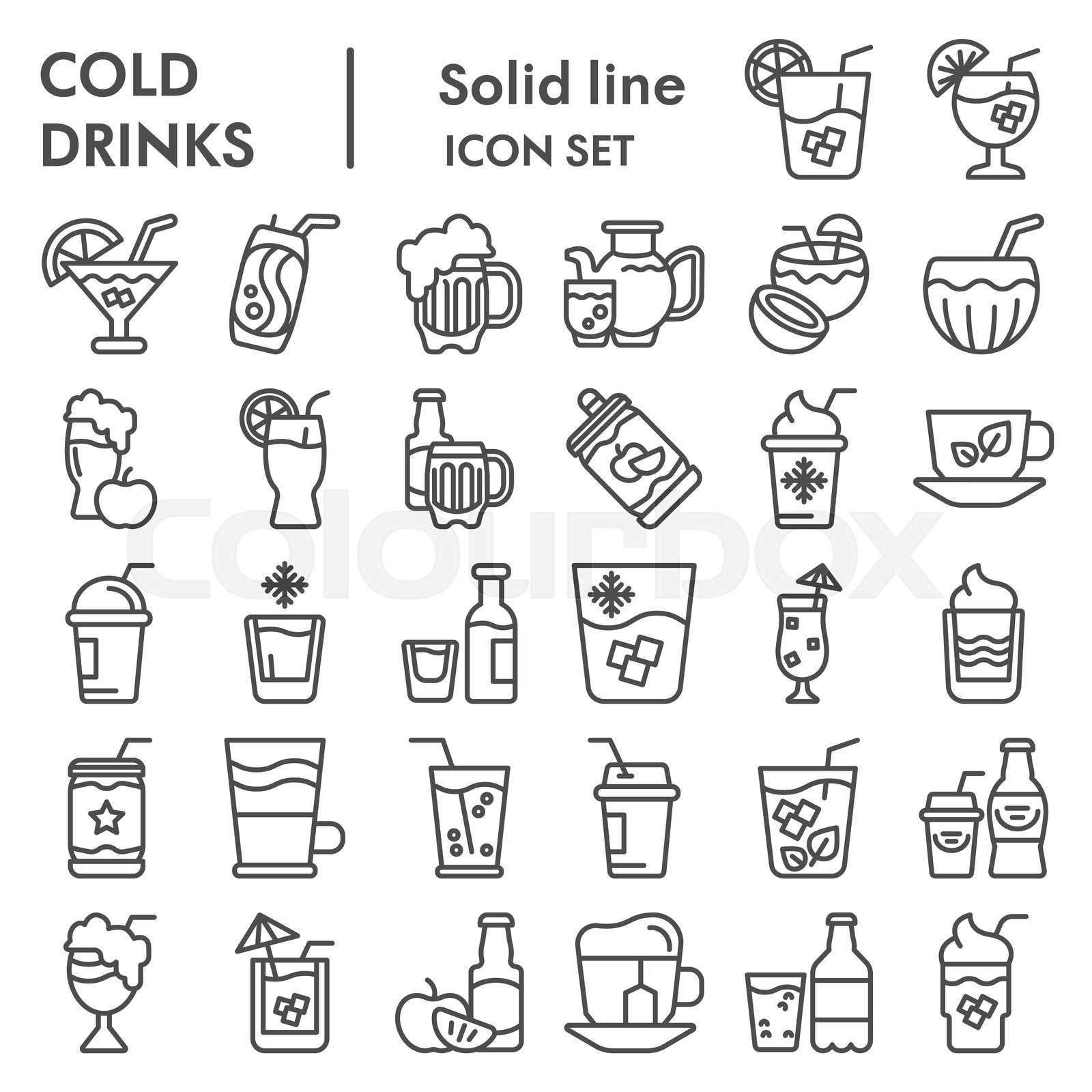 Cold drinks line icon set, summer beverages symbols collection, vector ...