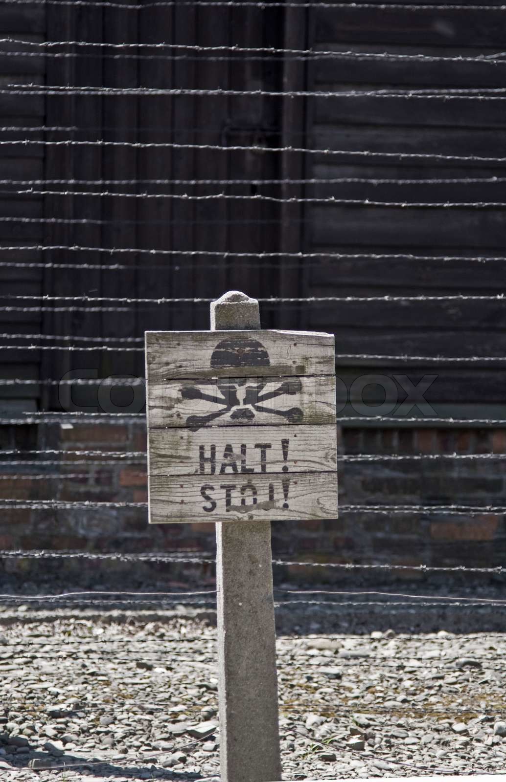 Caution sign board in Auschwitz concentration camp | Stock image ...
