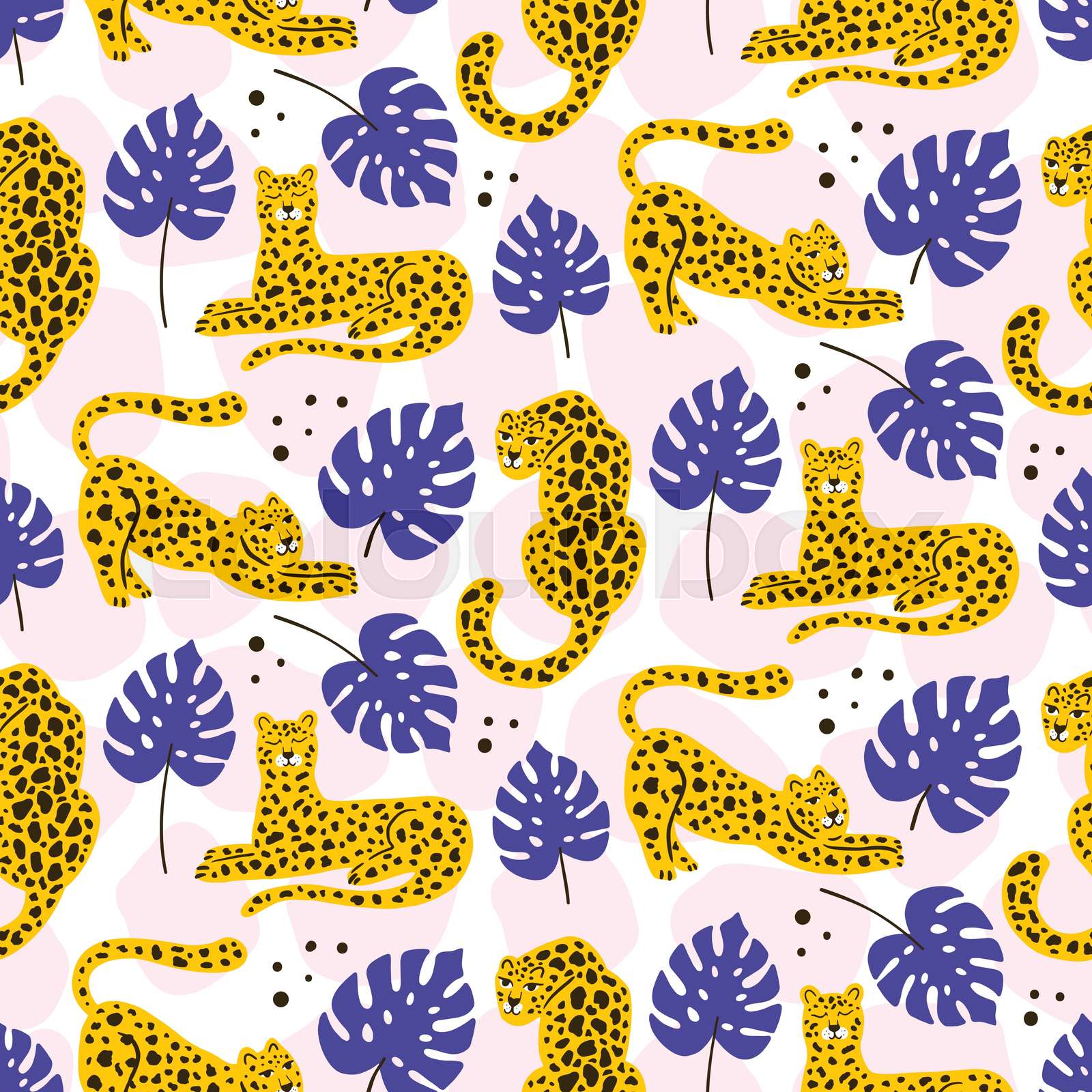 Vector leopard and tropical leaves jungle animal seamless pattern ...