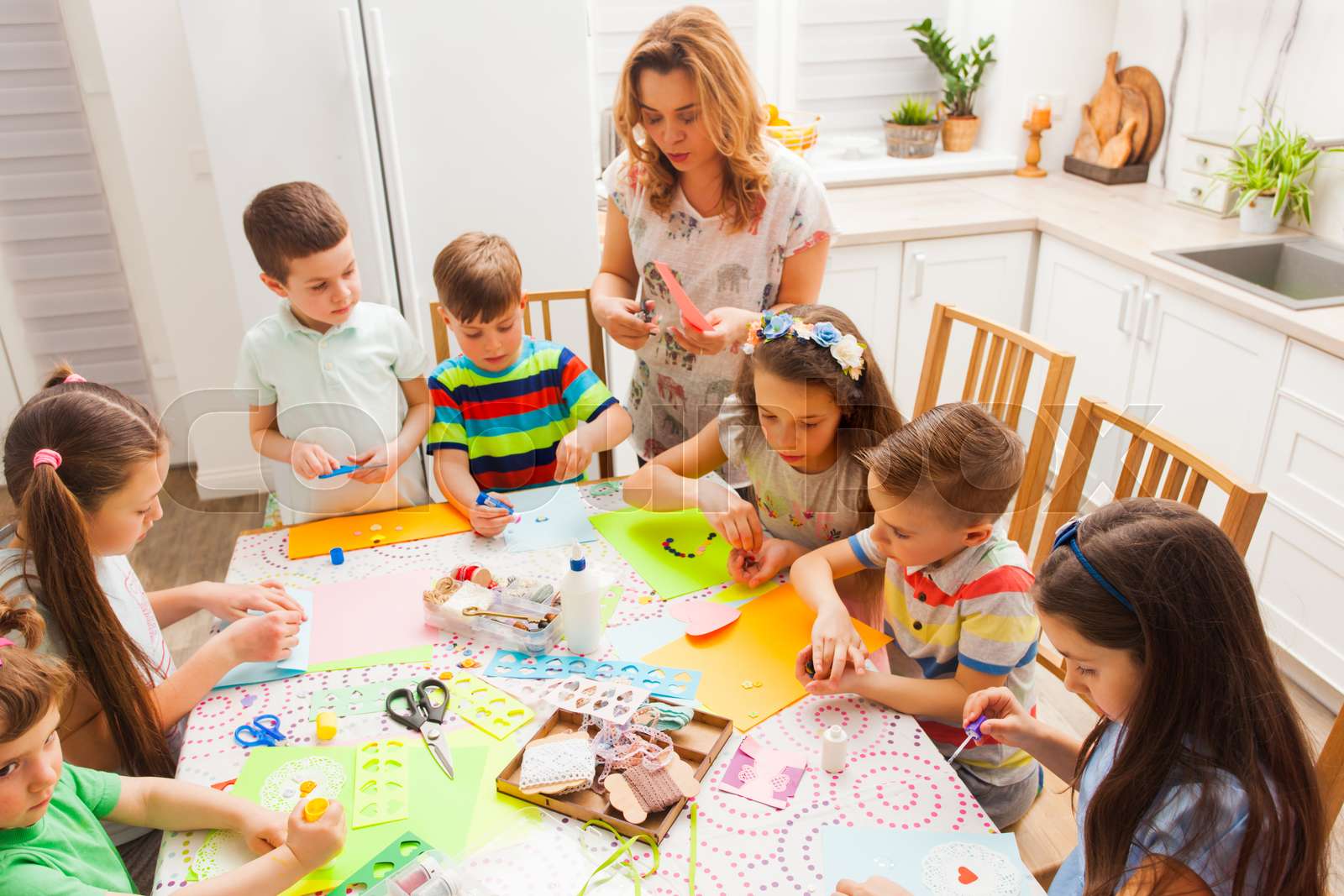 Handmade lesson with little children working in a team | Stock image ...