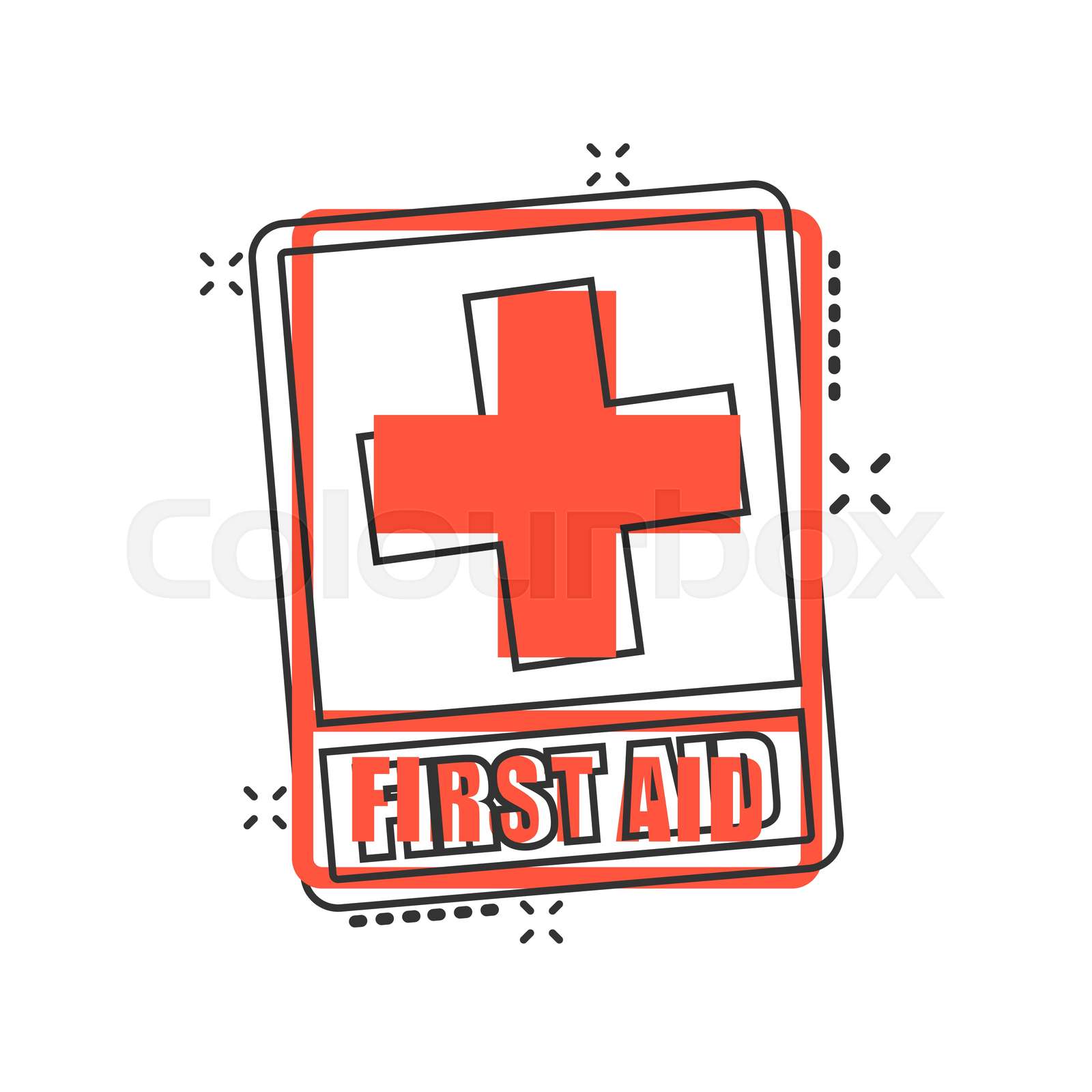 First aid sign icon in comic style. Health, help and medical vector ...