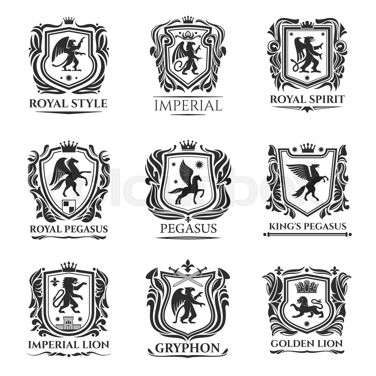 Heraldic animals, medieval heraldry shields | Stock vector | Colourbox