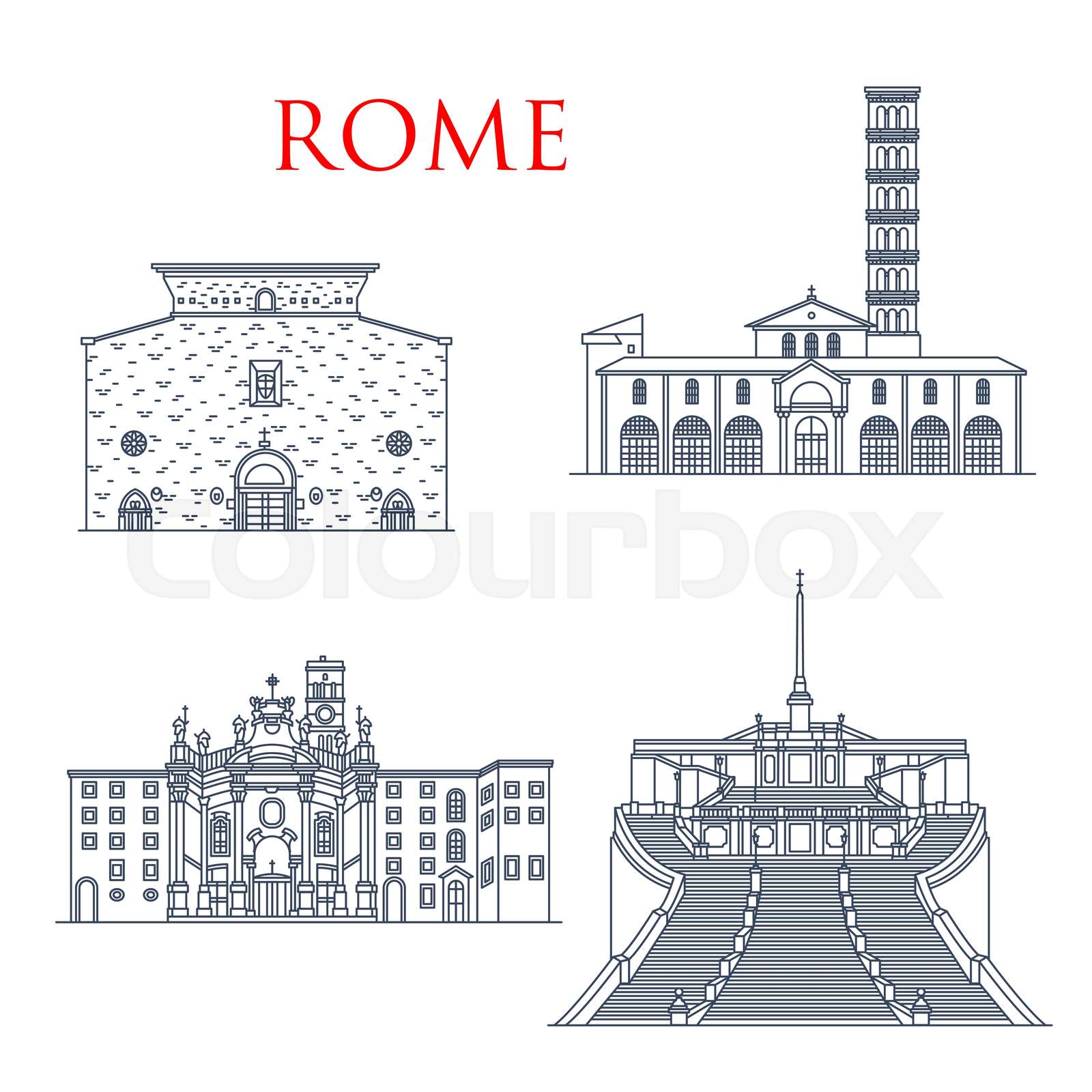 Rome architecture landmarks, famous buildings | Stock vector | Colourbox