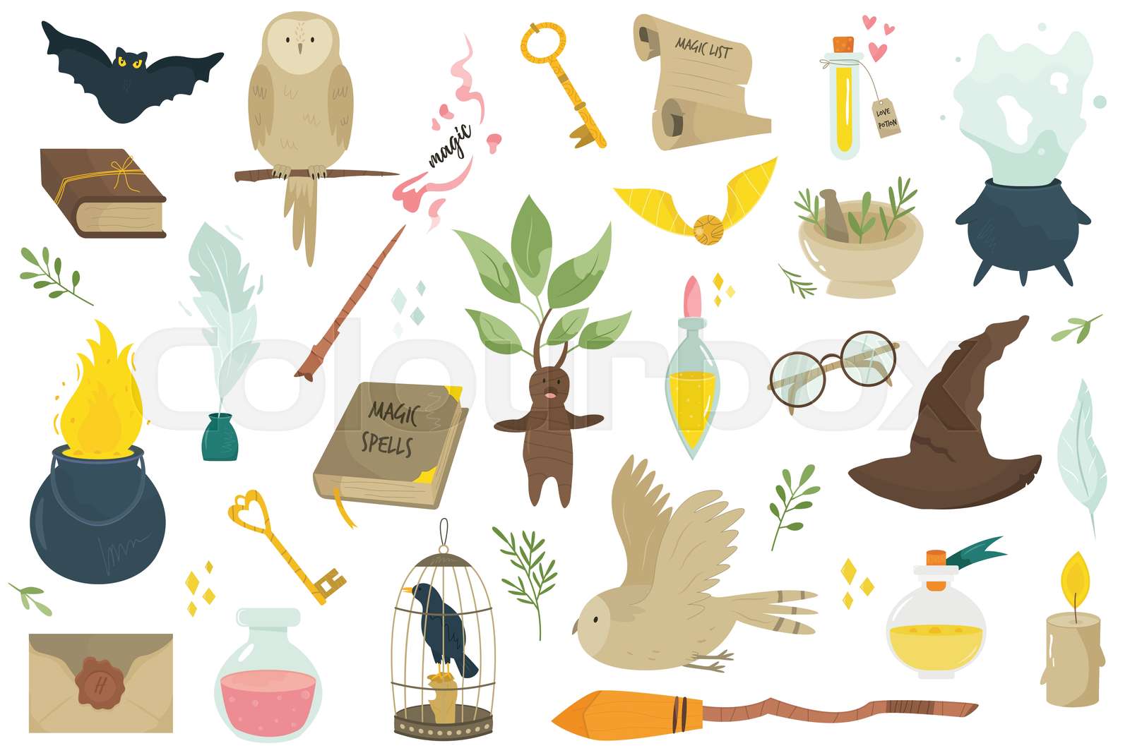 Big set of magical icons and items. Vector image | Stock vector | Colourbox