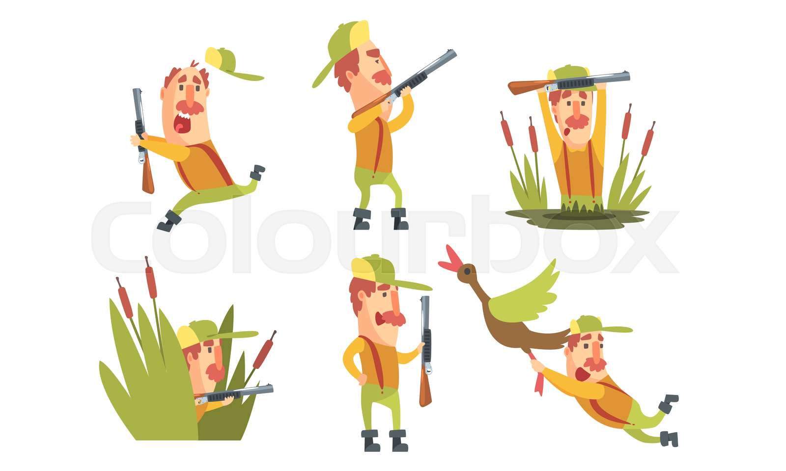 Collection of Funny Hunter Cartoon Character in Different Situations ...