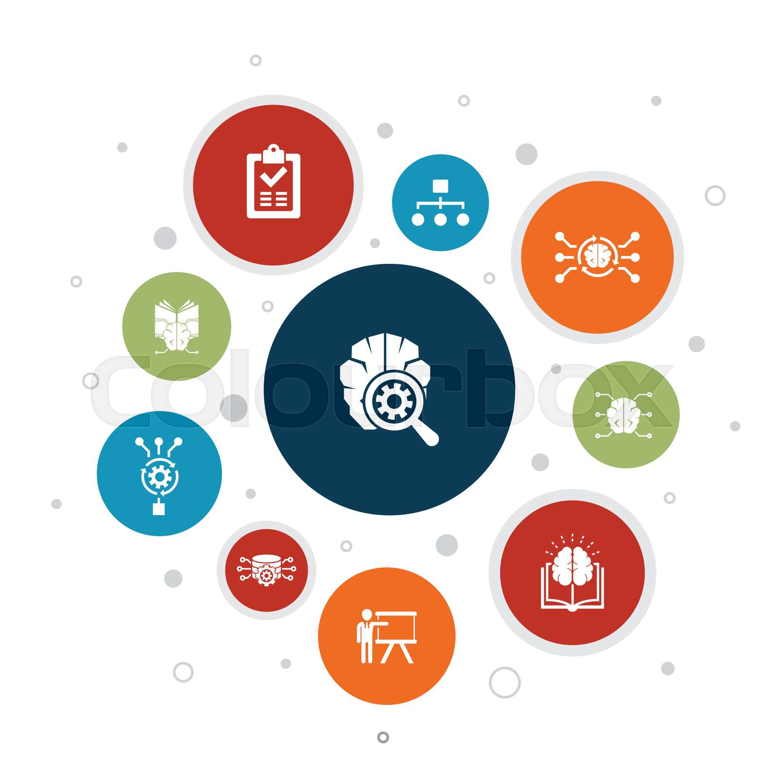 Deep learning Infographic 10 steps bubble design.algorithm, neural ...