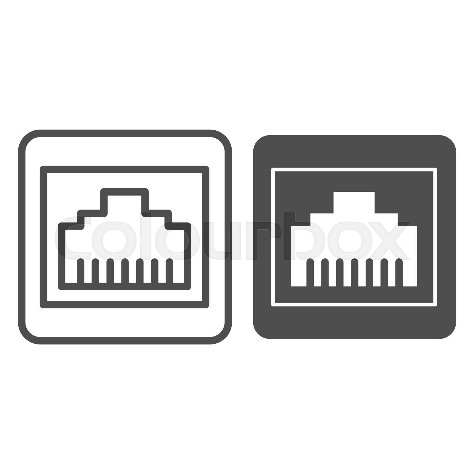 Internet plug connector line and glyph icon. Network port vector illustration isolated on white ...