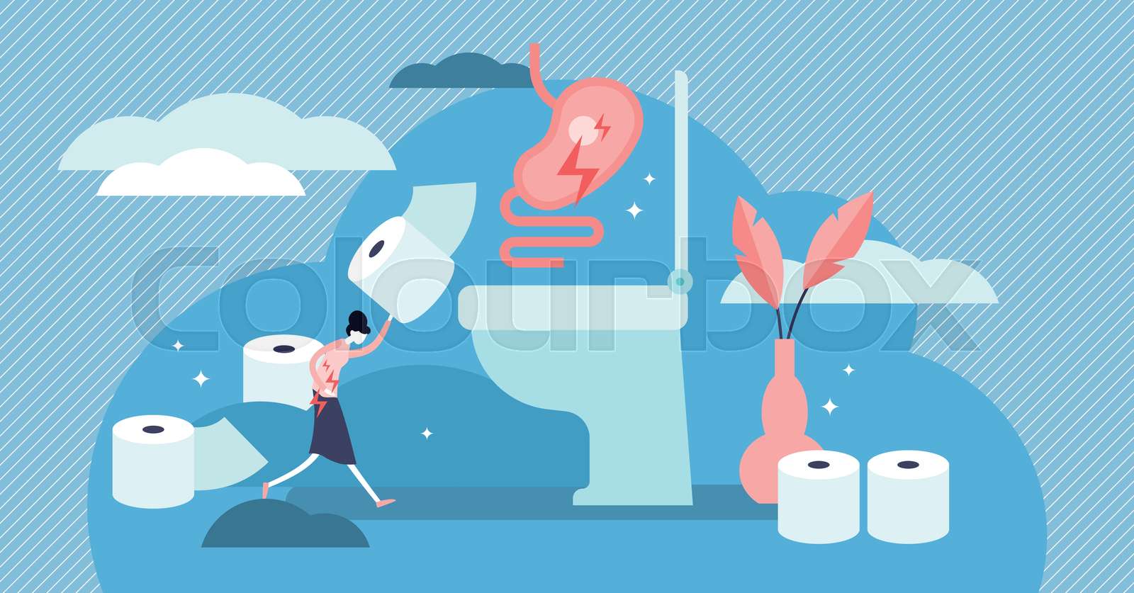 Diarrhea vector illustration. Flat tiny stomach problems persons ...