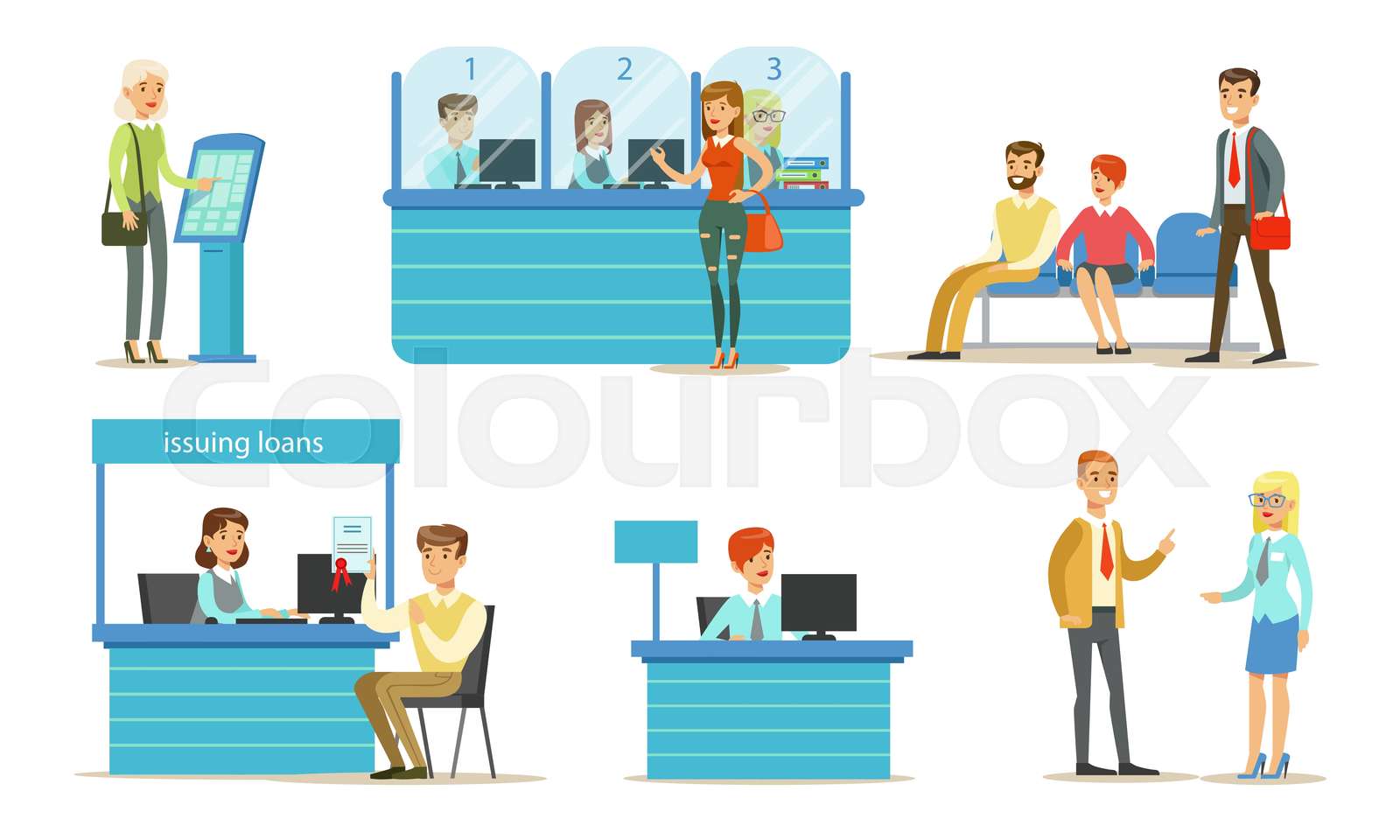 Banking Service Set, Bank Managers and Clients, People Standing at the ...