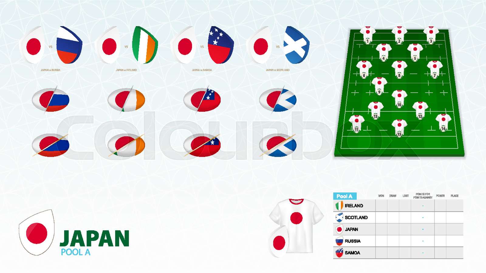 Set for Japan rugby team. | Stock vector | Colourbox