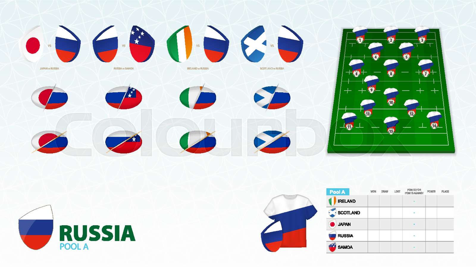 Set for Russia rugby team. | Stock vector | Colourbox