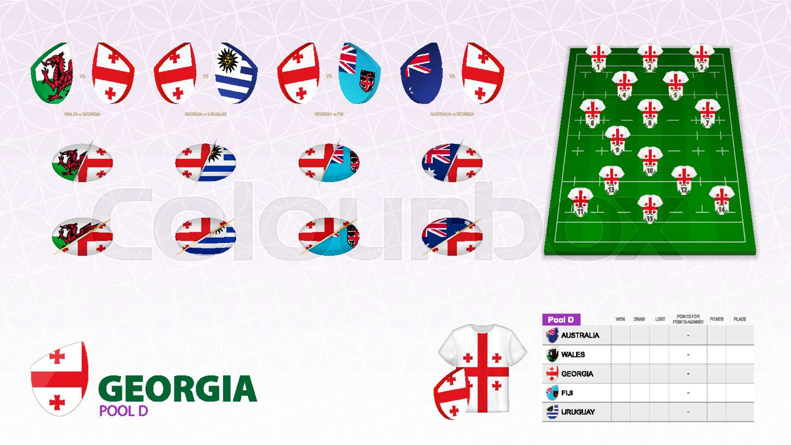 Set for Georgia rugby team. | Stock vector | Colourbox