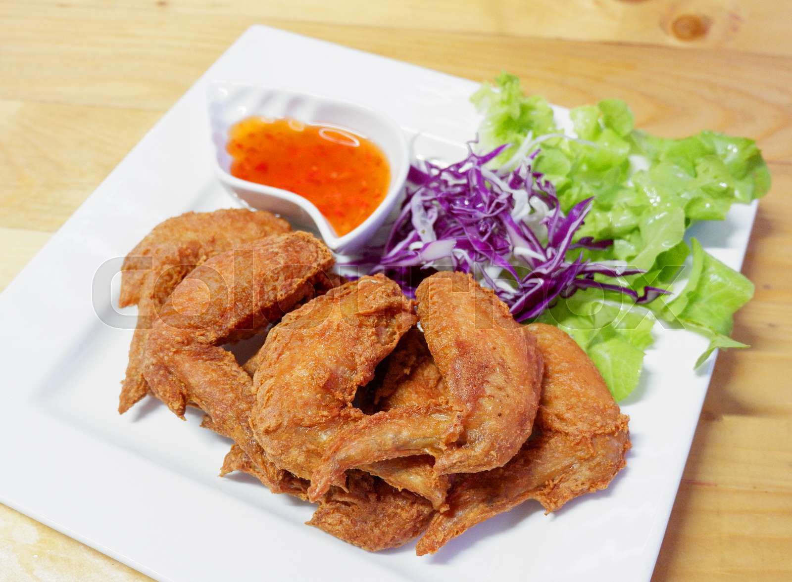 fried chicken wing / batter fried chicken crispy on white plate chilli ...